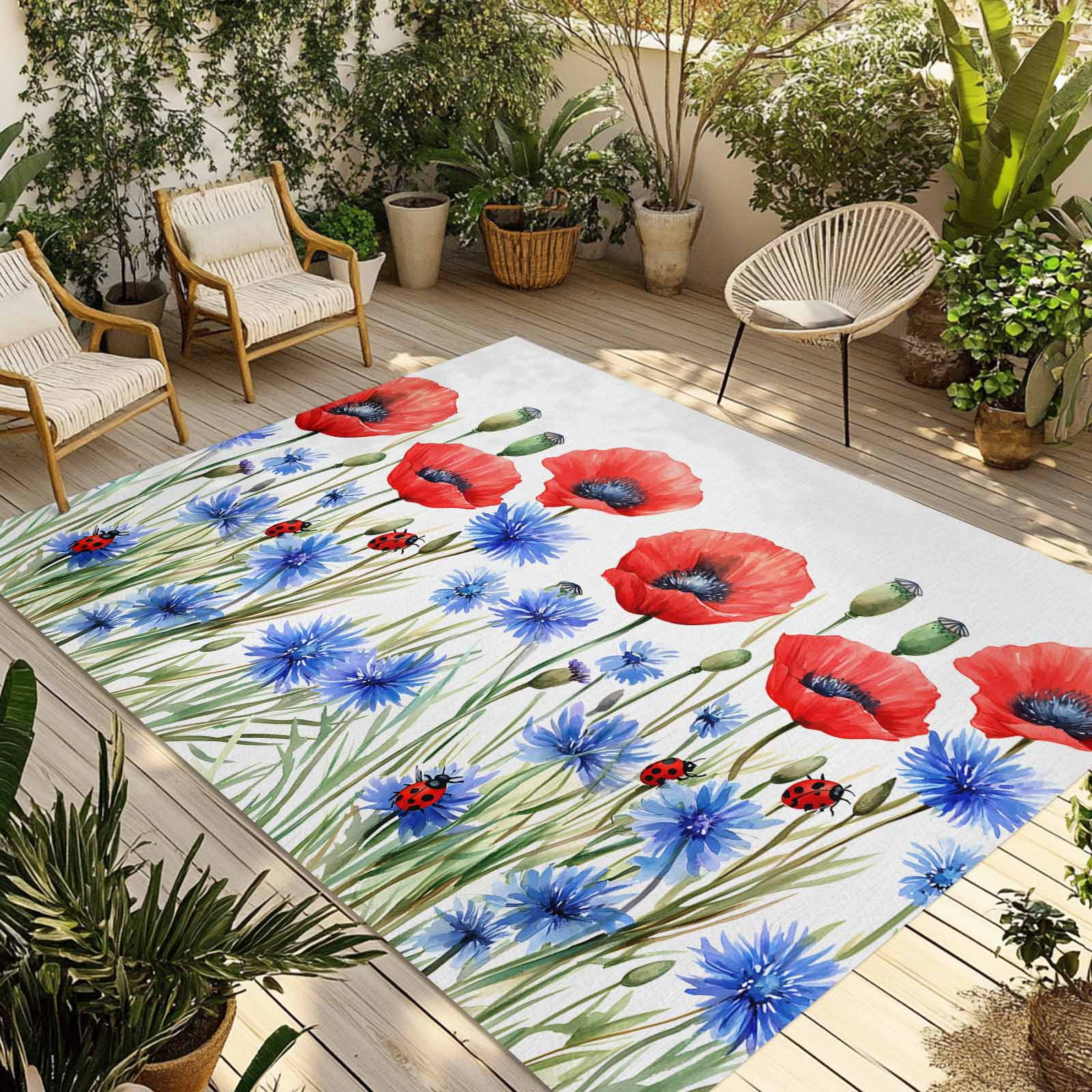 Fsddascl Red Poppy Flower Outdoor Rug for Patio/Deck/Porch, Non-Slip ...