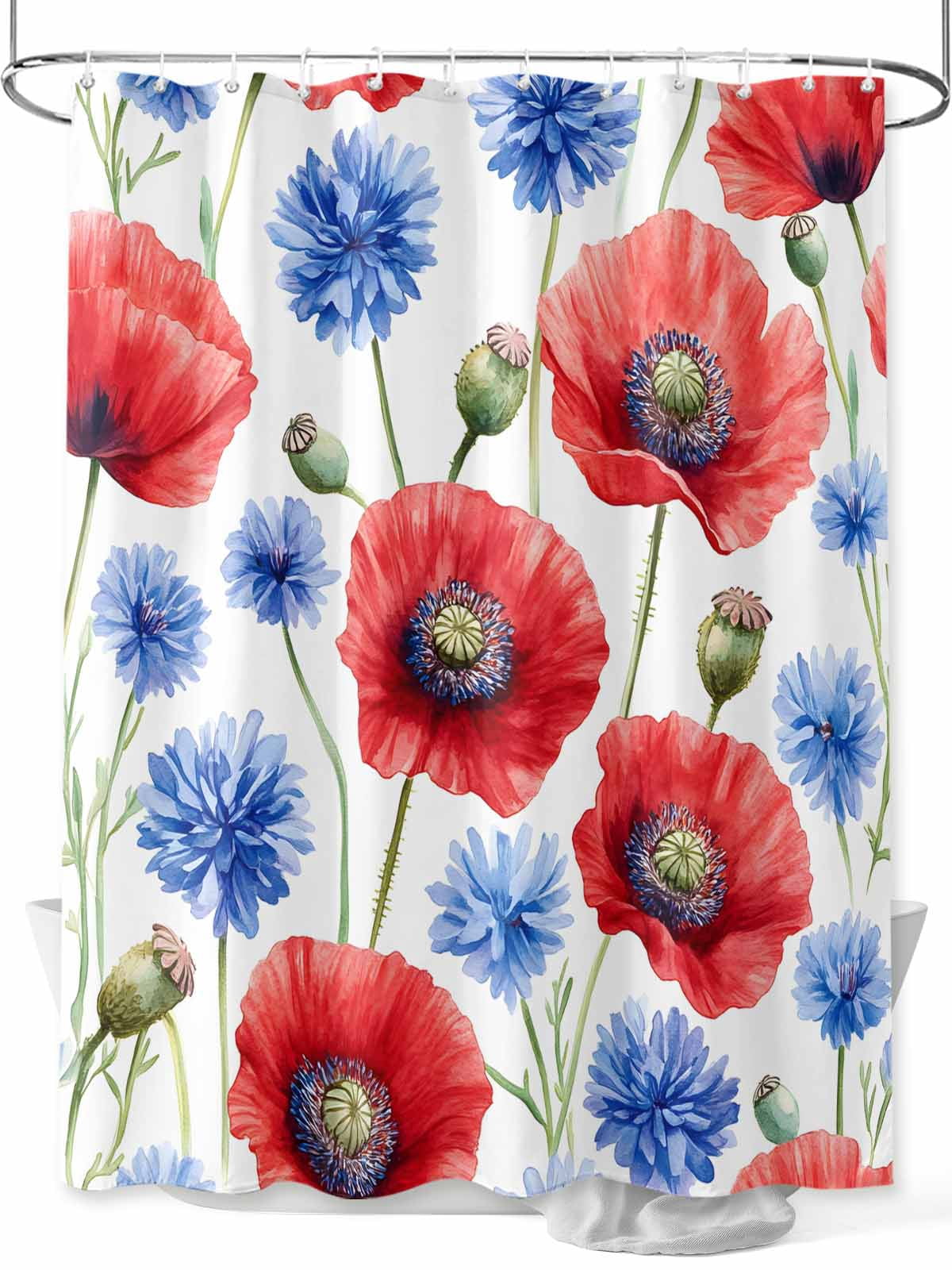Fsddascl Red Poppy Flower Shower Curtain Set - 60" x 72" Washable ...
