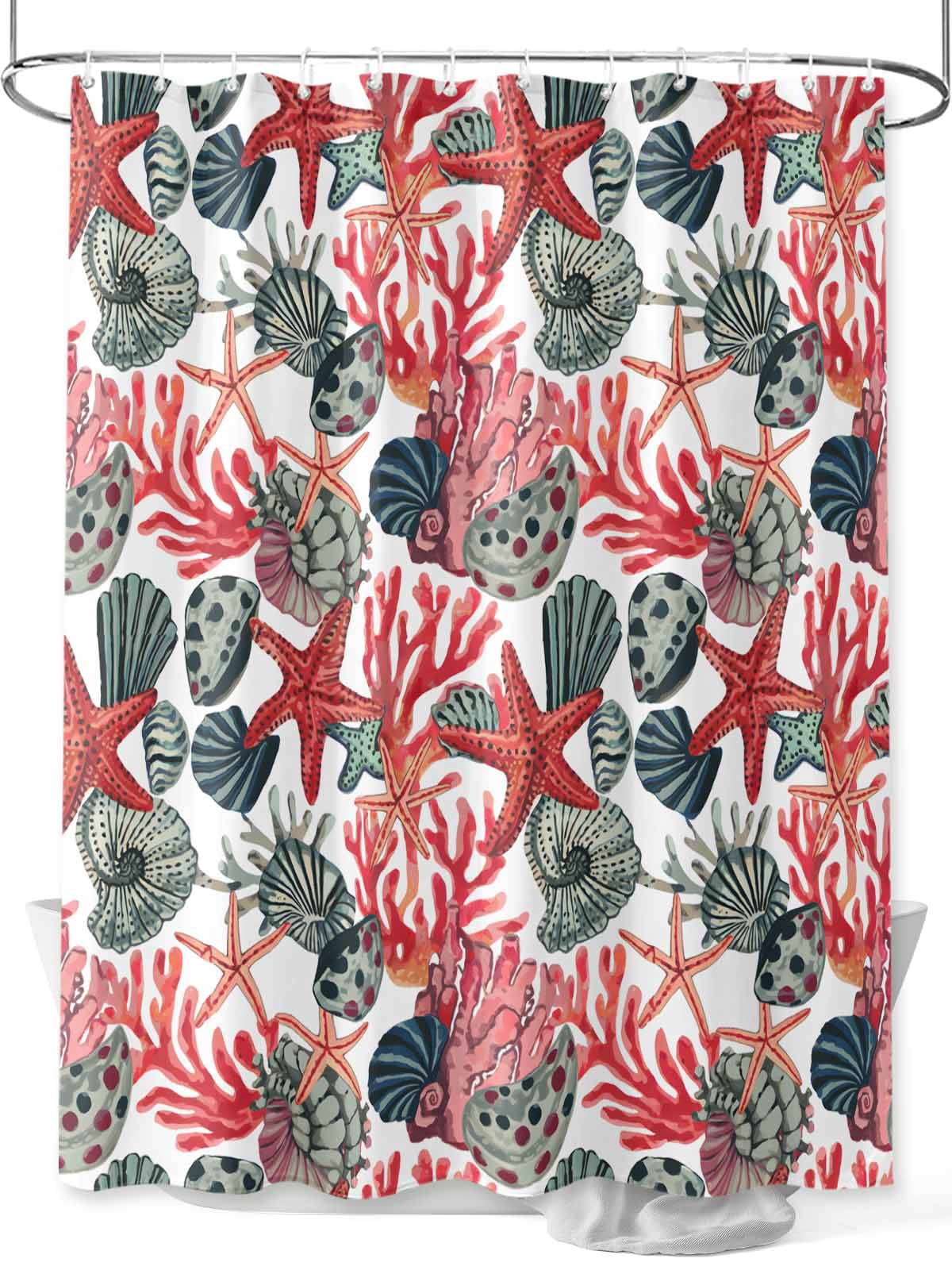 Fsddascl Red Starfish Coral Shower Curtain Set - 54" x 78" Washable ...