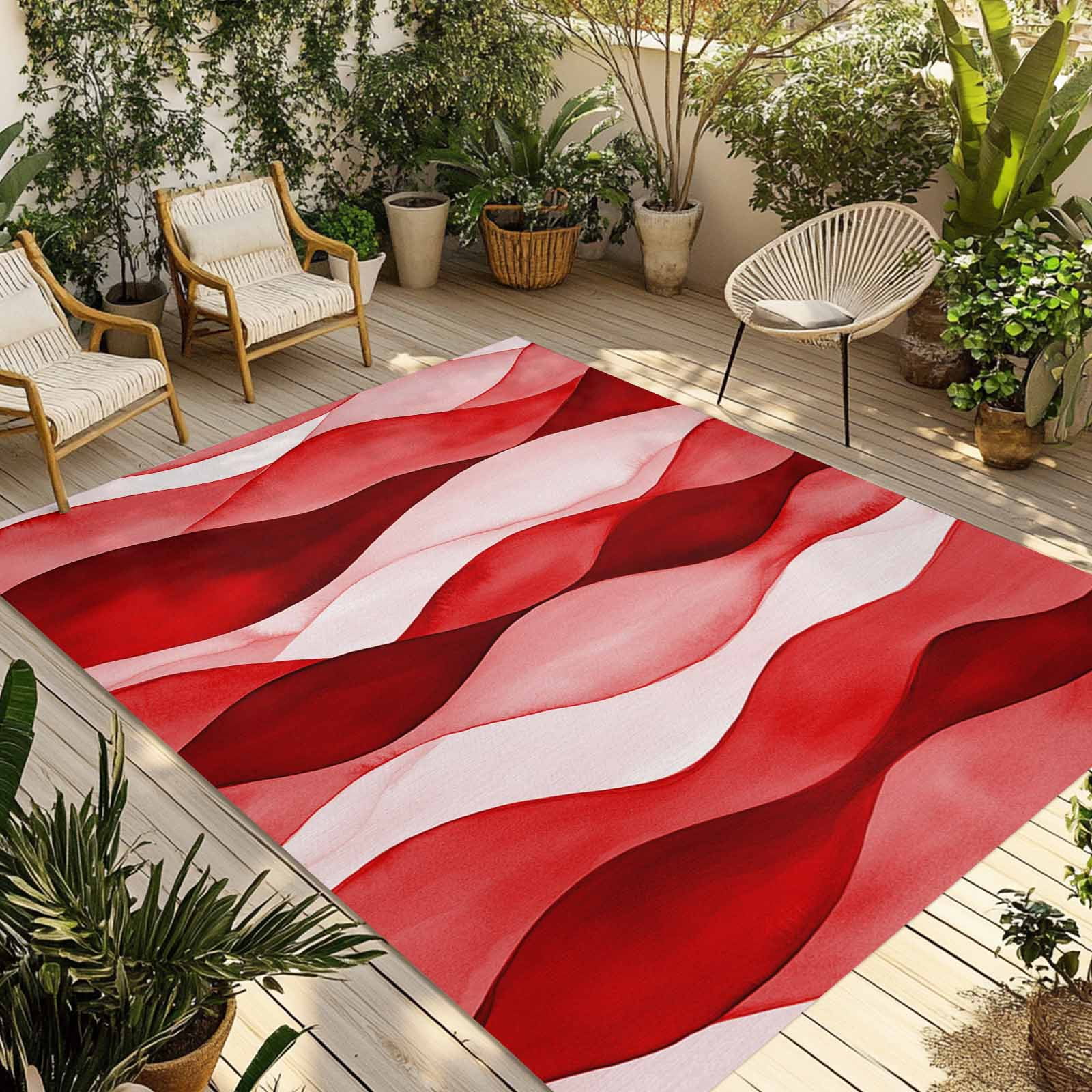Fsddascl Red Striped Outdoor Rug for Patio/Deck/Porch, Non-Slip Large ...