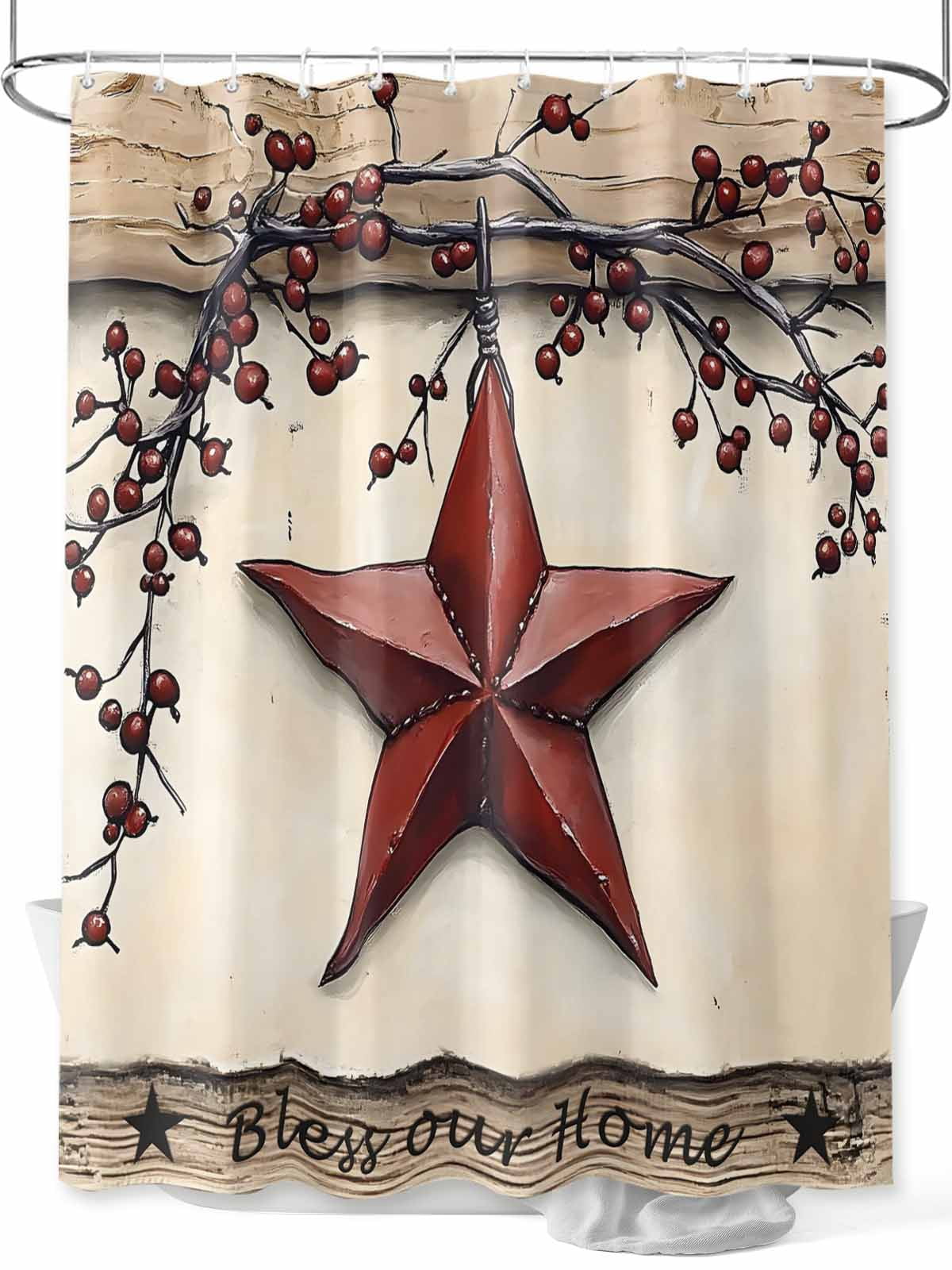 Fsddascl Red Texas Star Rustic Shower Curtain Set - Extra Long 72" x 96 ...
