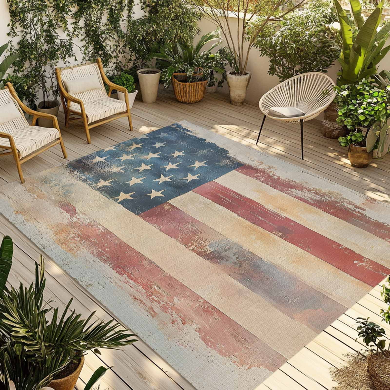 Fsddascl Retro American Flag Outdoor Rug for Patio/Deck/Porch, Non-Slip ...