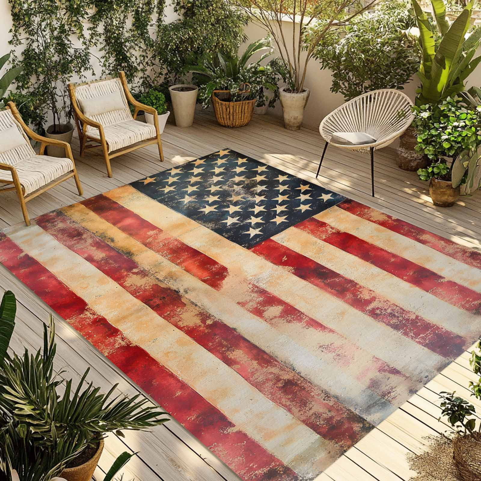 Fsddascl Retro American Flag Outdoor Rug for Patio/Deck/Porch, Non-Slip ...