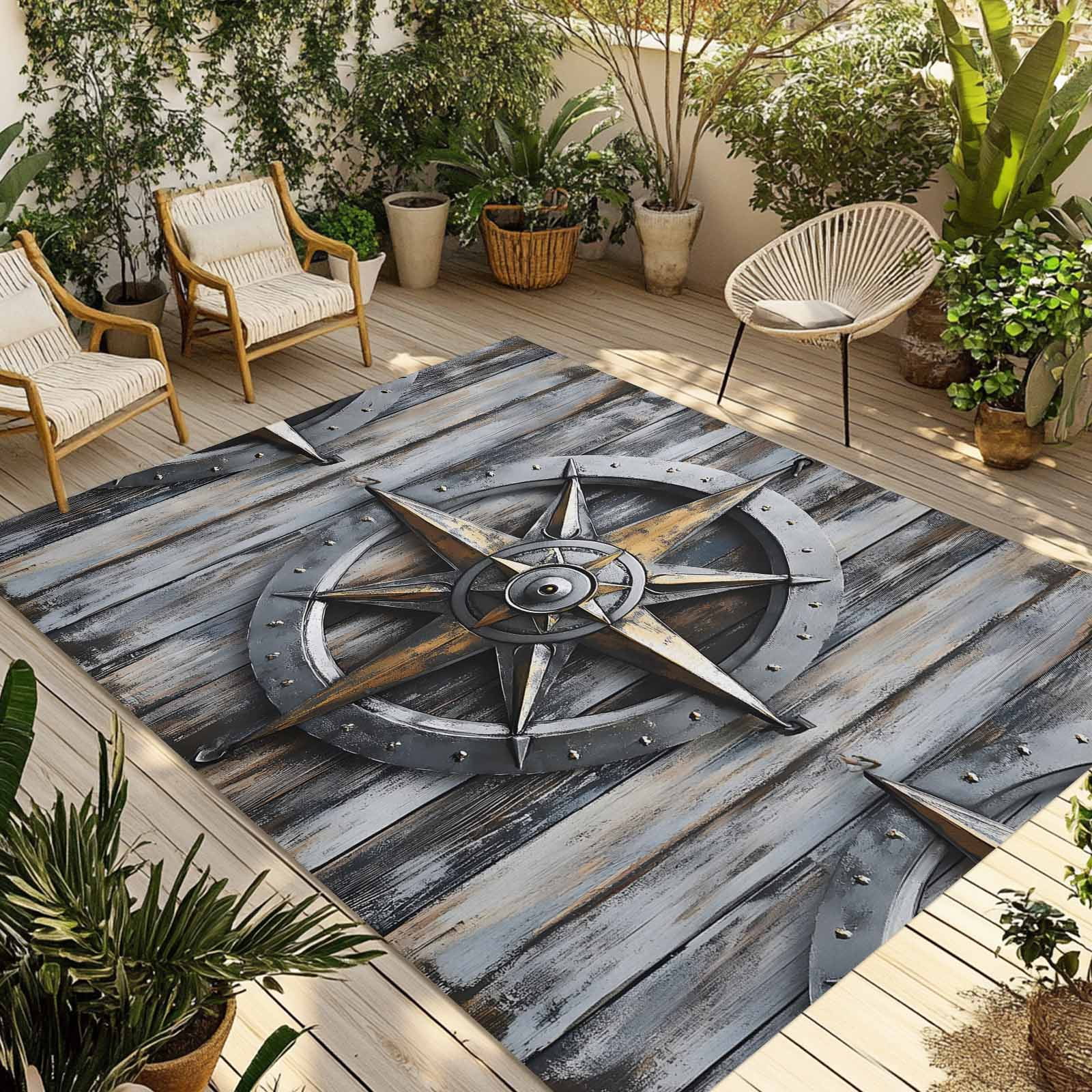 Fsddascl Retro Coastal Outdoor Rug for Patio/Deck/Porch, Non-Slip Large ...