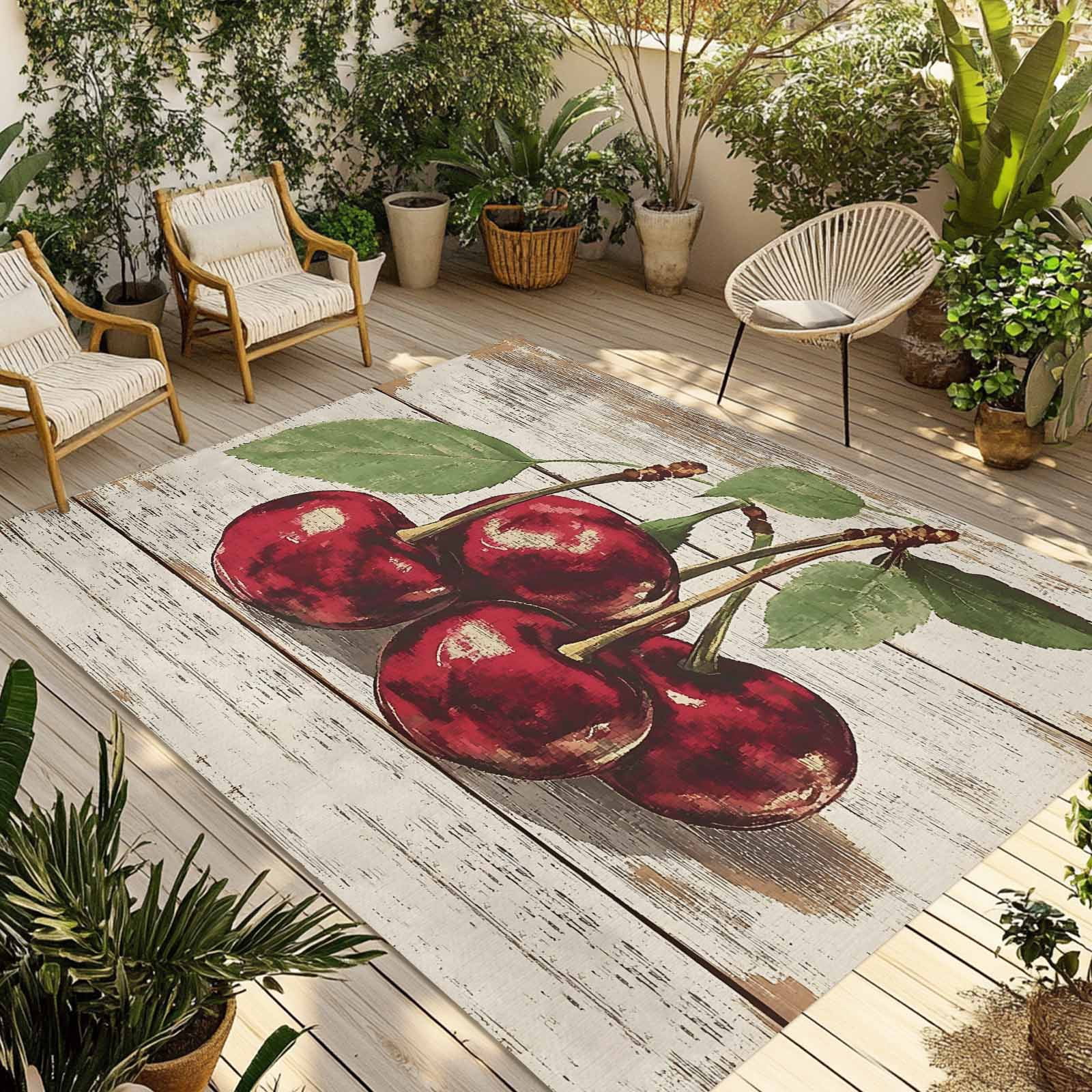Fsddascl Retro Red Cherry Outdoor Rug for Patio/Deck/Porch, Non-Slip ...