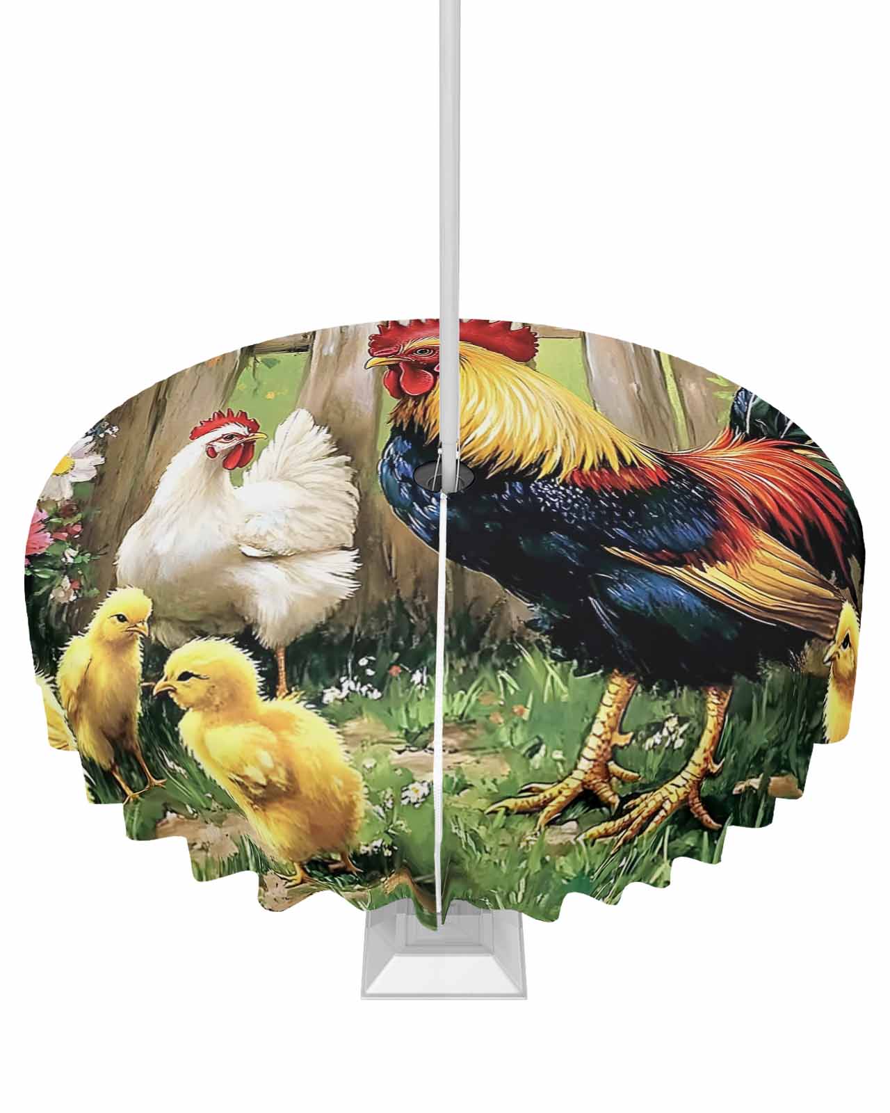 Fsddascl Retro Rooster Outdoor Tablecloth - 54 Inch Round Dining Table ...