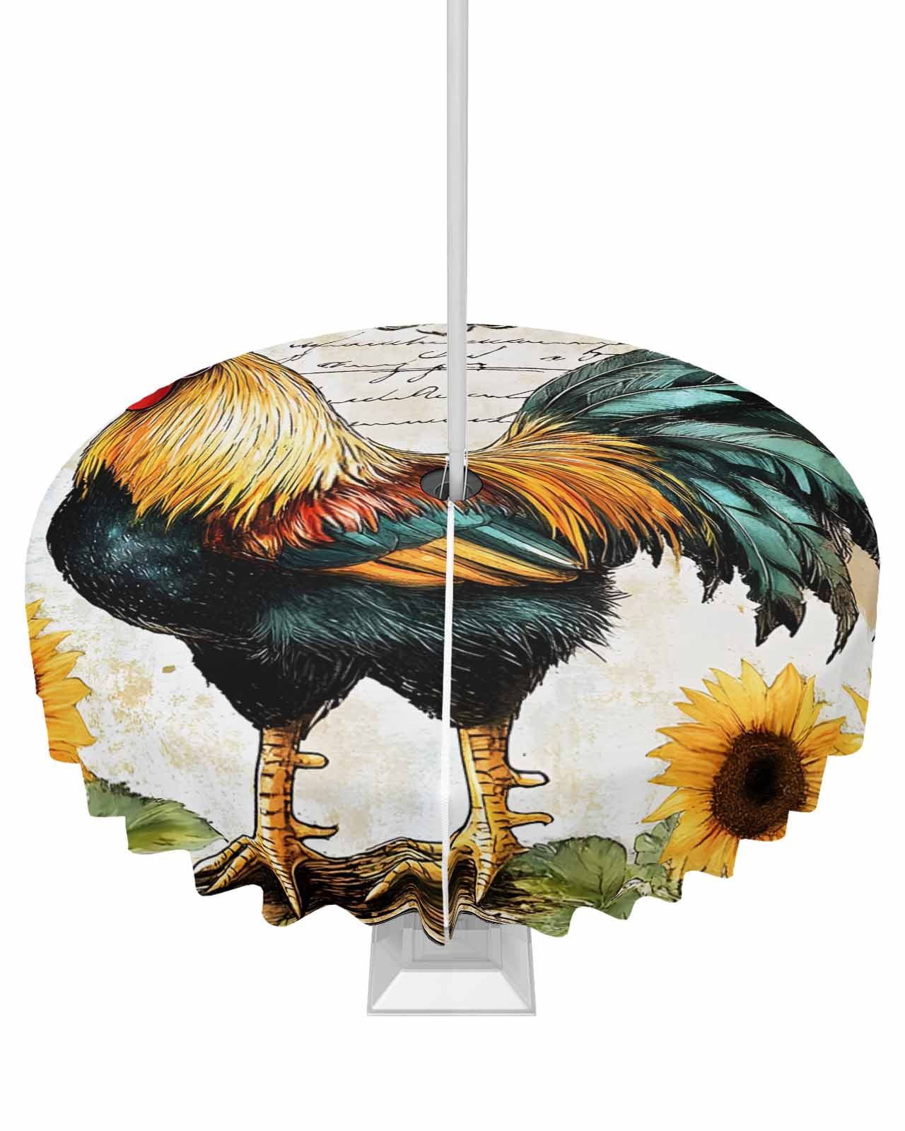 Fsddascl Retro Rooster Outdoor Tablecloth - 54 Inch Round Dining Table ...