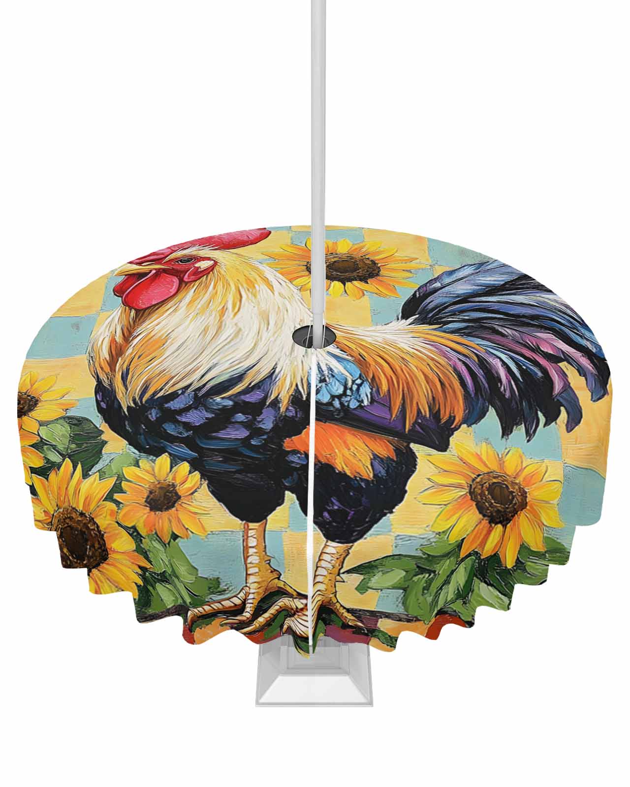 Fsddascl Retro Rooster Outdoor Tablecloth - 54 Inch Round Dining Table ...