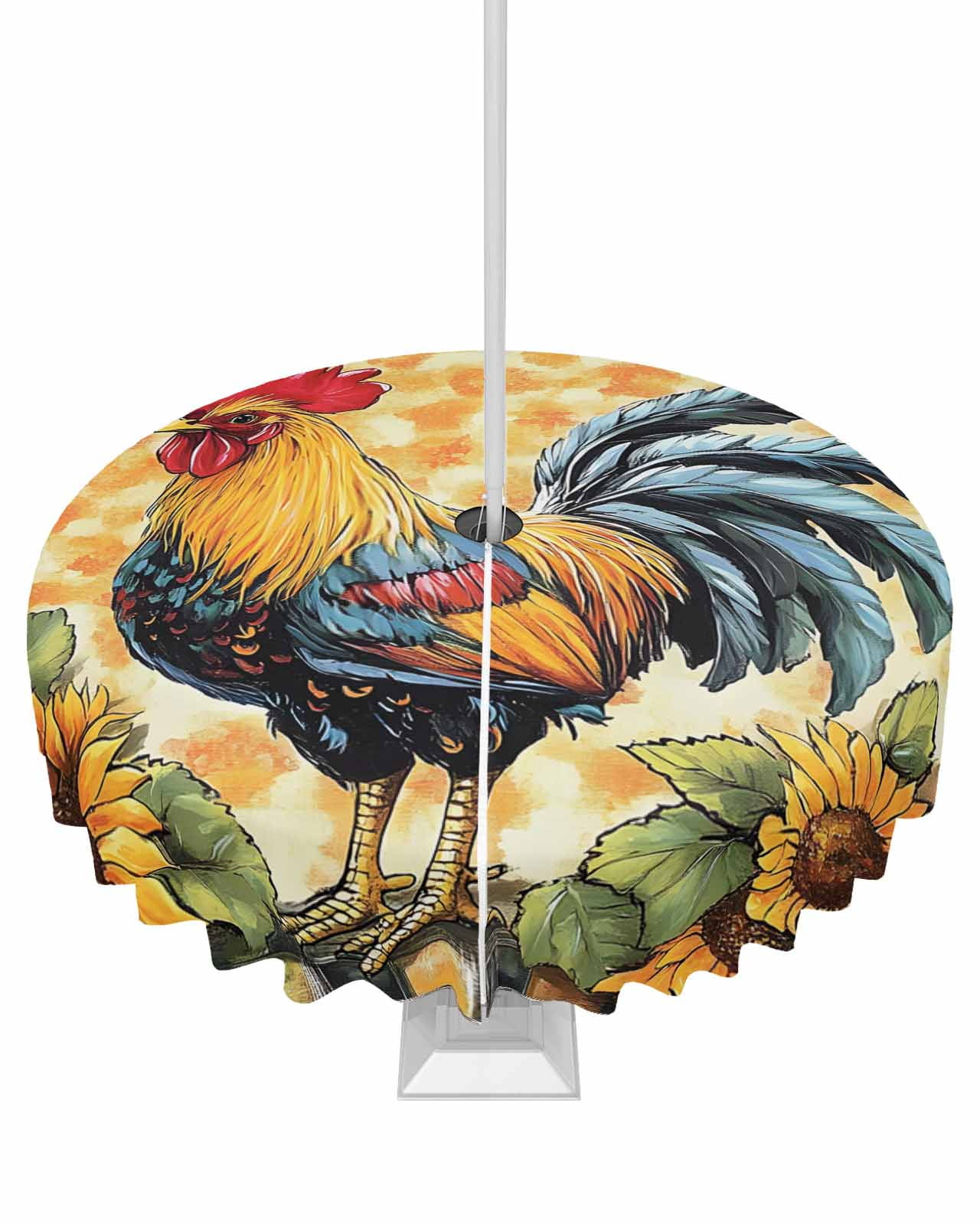Fsddascl Retro Rooster Outdoor Tablecloth - 54 Inch Round Dining Table ...