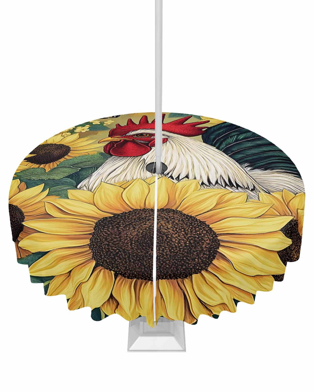 Fsddascl Retro Rooster Outdoor Tablecloth - 54 Inch Round Dining Table ...