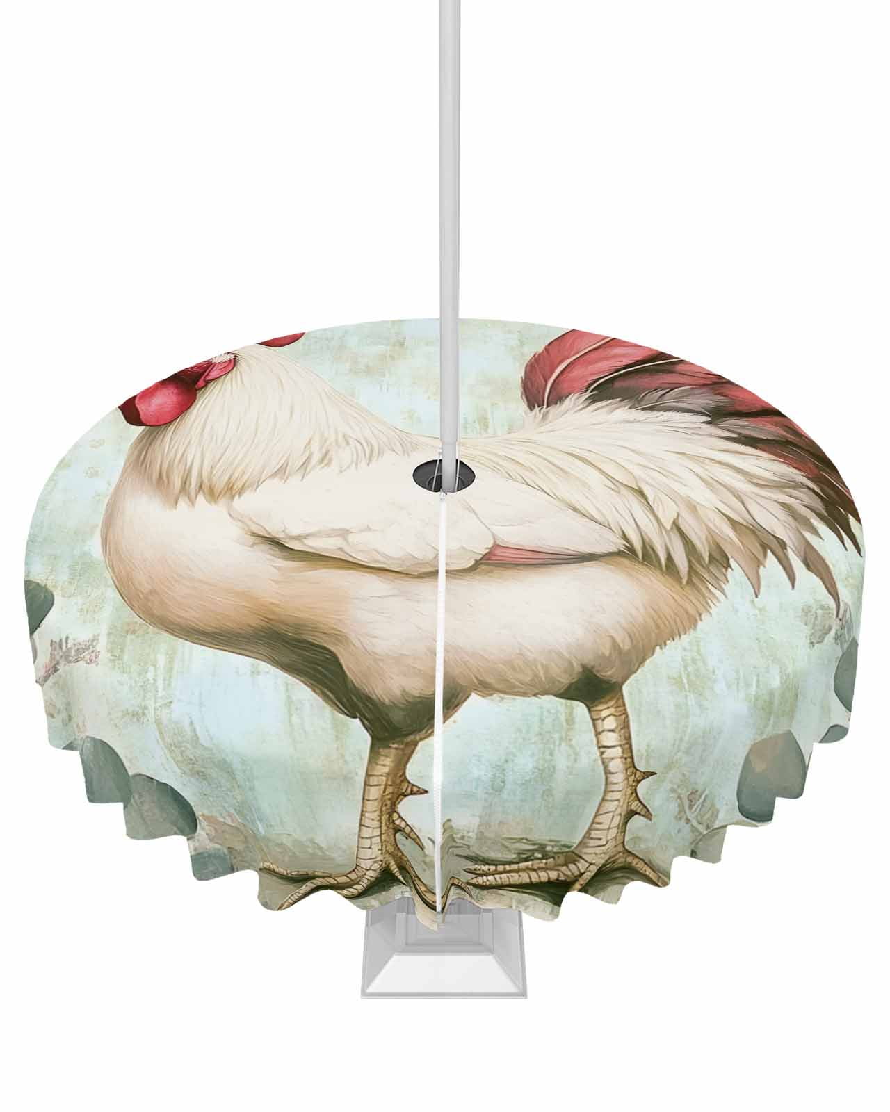 Fsddascl Retro Rooster Outdoor Tablecloth - 54 Inch Round Dining Table ...