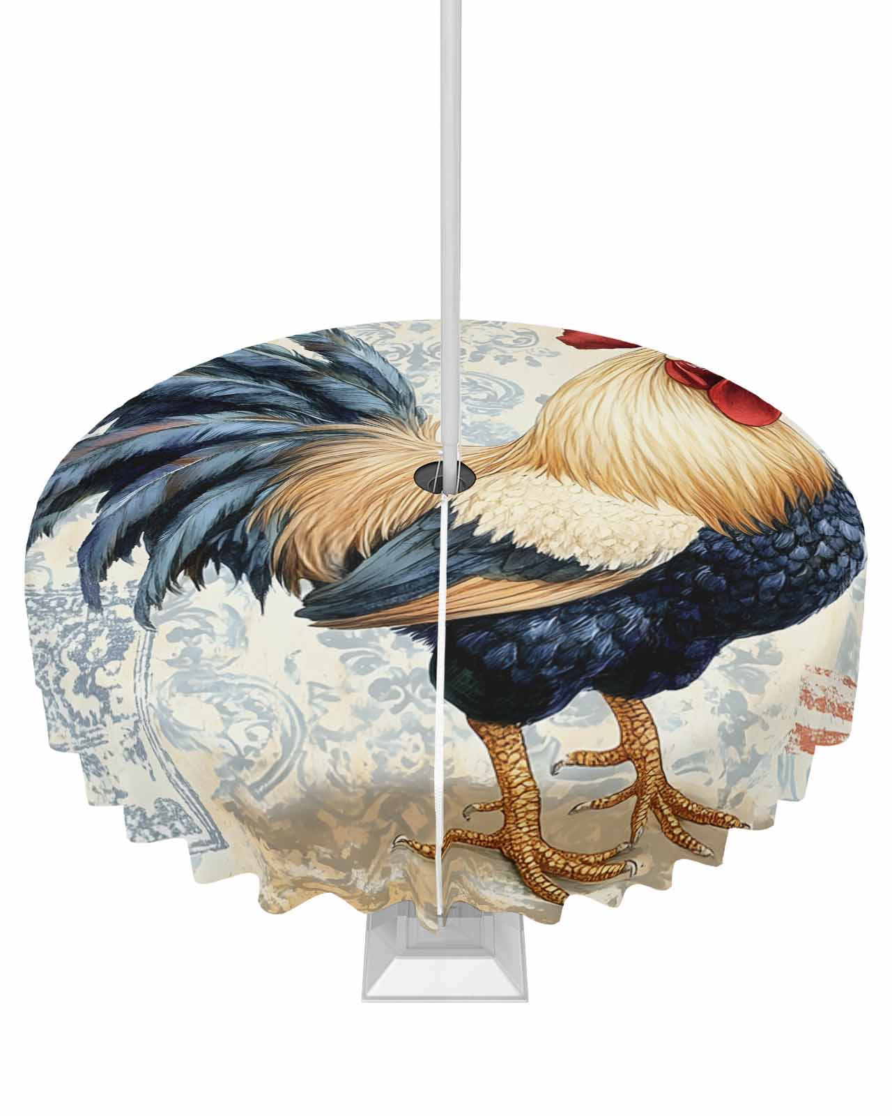 Fsddascl Retro Rooster Outdoor Tablecloth - 54 Inch Round Dining Table ...