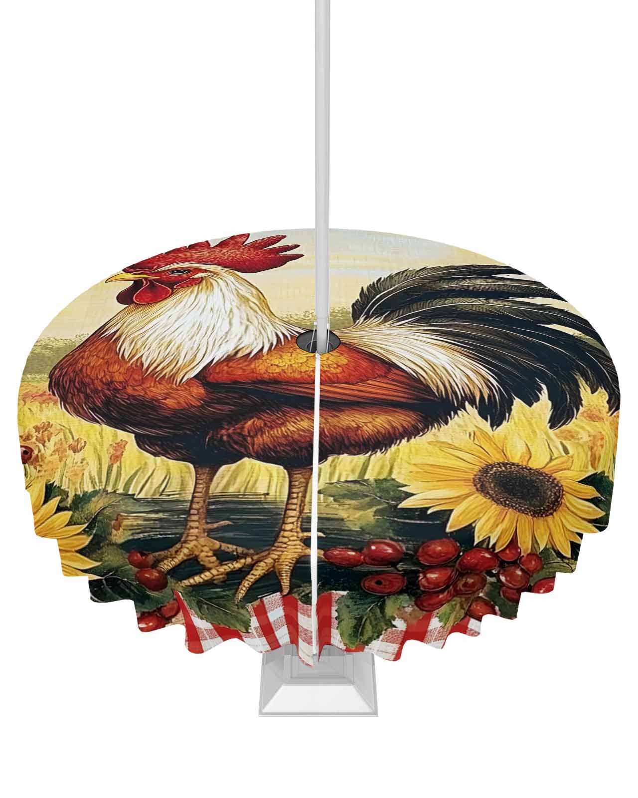 Fsddascl Retro Rooster Outdoor Tablecloth - 54 Inch Round Dining Table ...