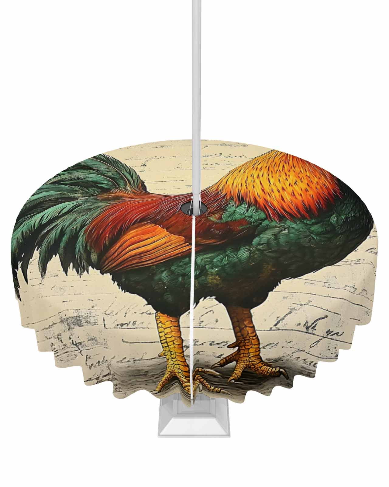 Fsddascl Retro Rooster Outdoor Tablecloth - 60 Inch Round Dining Table ...