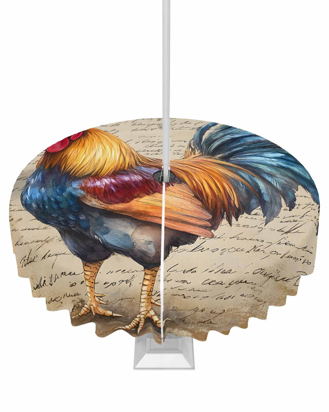 Fsddascl Retro Rooster Outdoor Tablecloth - 60 Inch Round Dining Table ...