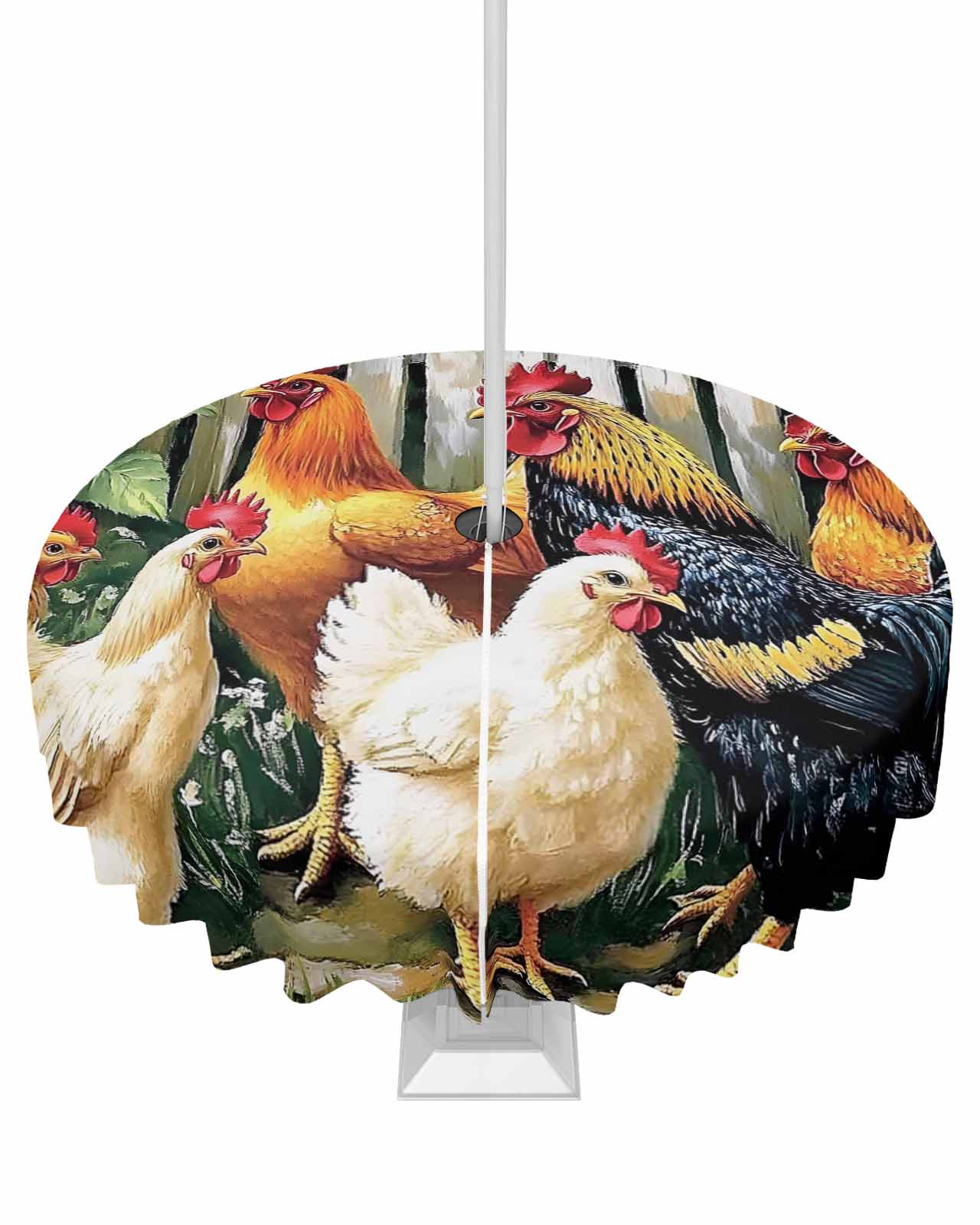 Fsddascl Retro Rooster Outdoor Tablecloth - 60 Inch Round Dining Table ...