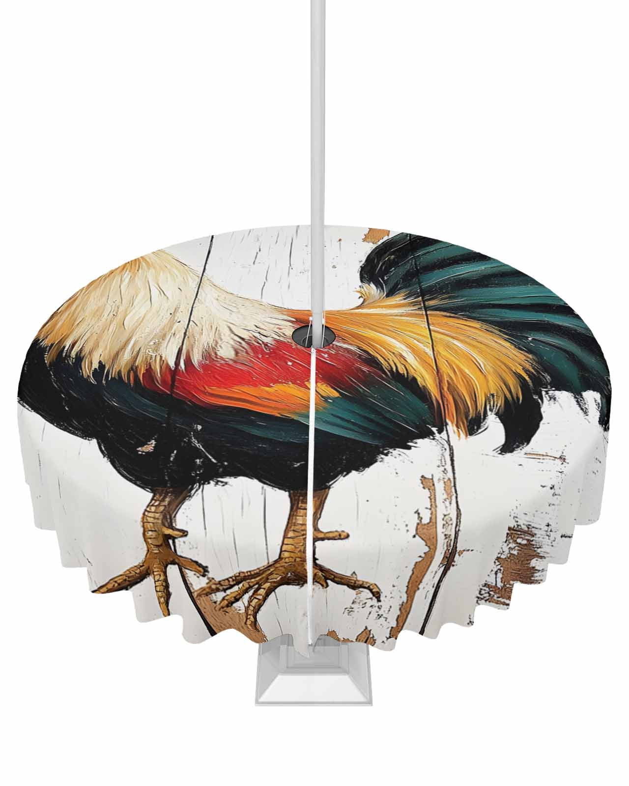 Fsddascl Retro Rooster Outdoor Tablecloth - 60 Inch Round Dining Table ...
