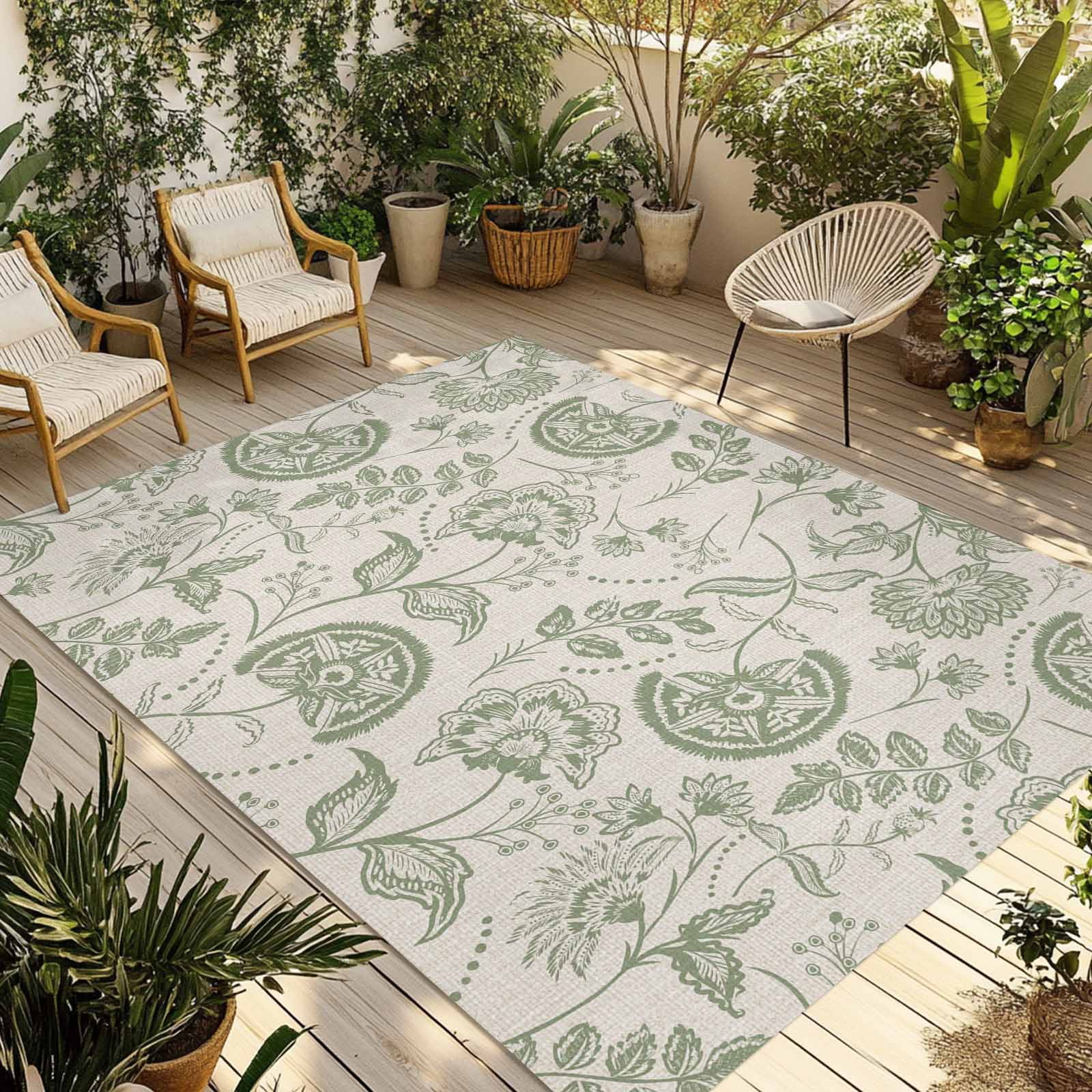 Fsddascl Retro Spring Floral Outdoor Rug for Patio/Deck/Porch, Non-Slip ...