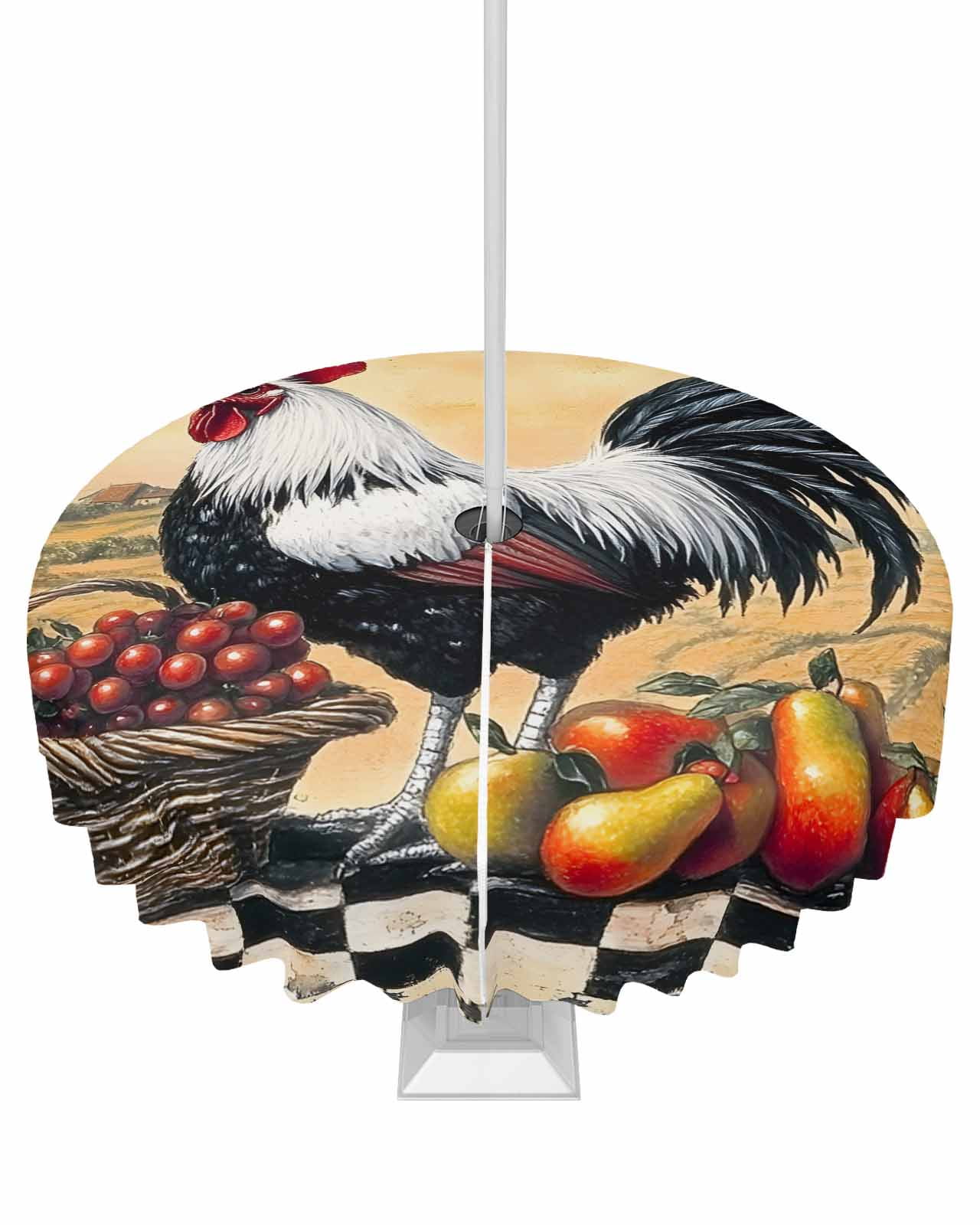 Fsddascl Rooster Outdoor Tablecloth - 54 Inch Round Dining Table Cover ...