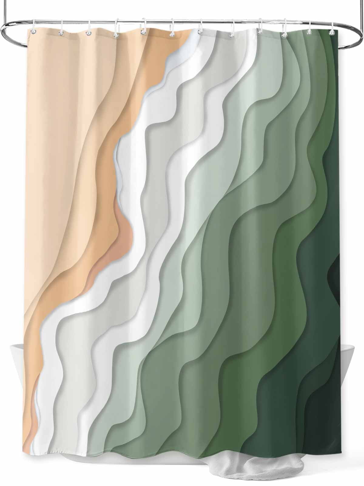 Fsddascl Sage Green Beach Shower Curtain Set - 72" x 78" Washable ...