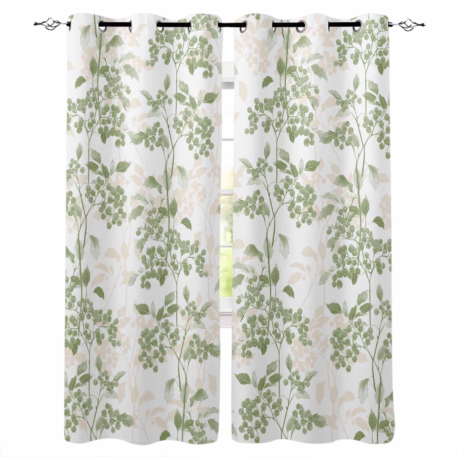 Fsddascl Sage Green Botanical Blackout Curtains for Bedroom/Living Room ...
