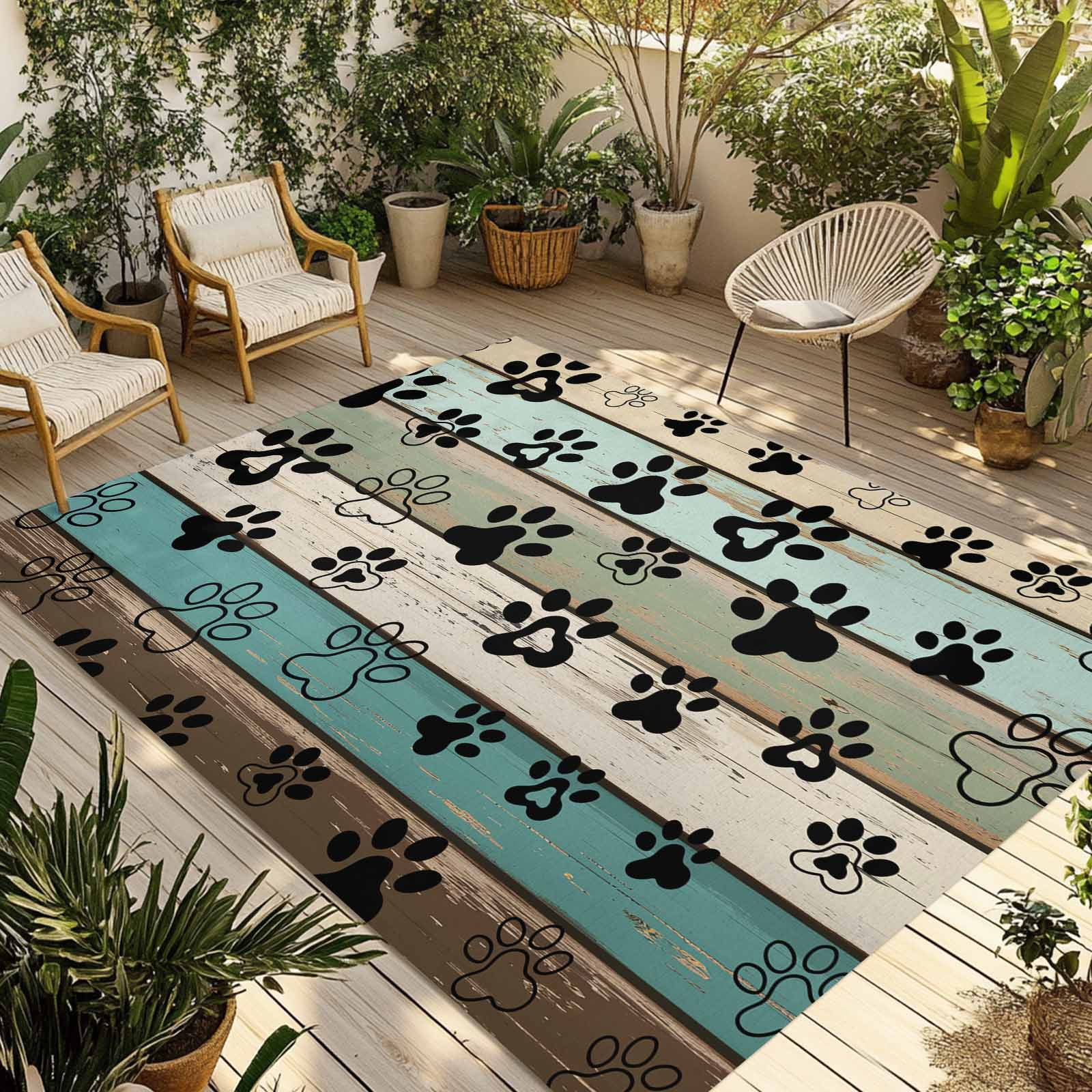 Fsddascl Sage Green Brown Paw Prints Outdoor Rug for Patio/Deck/Porch ...