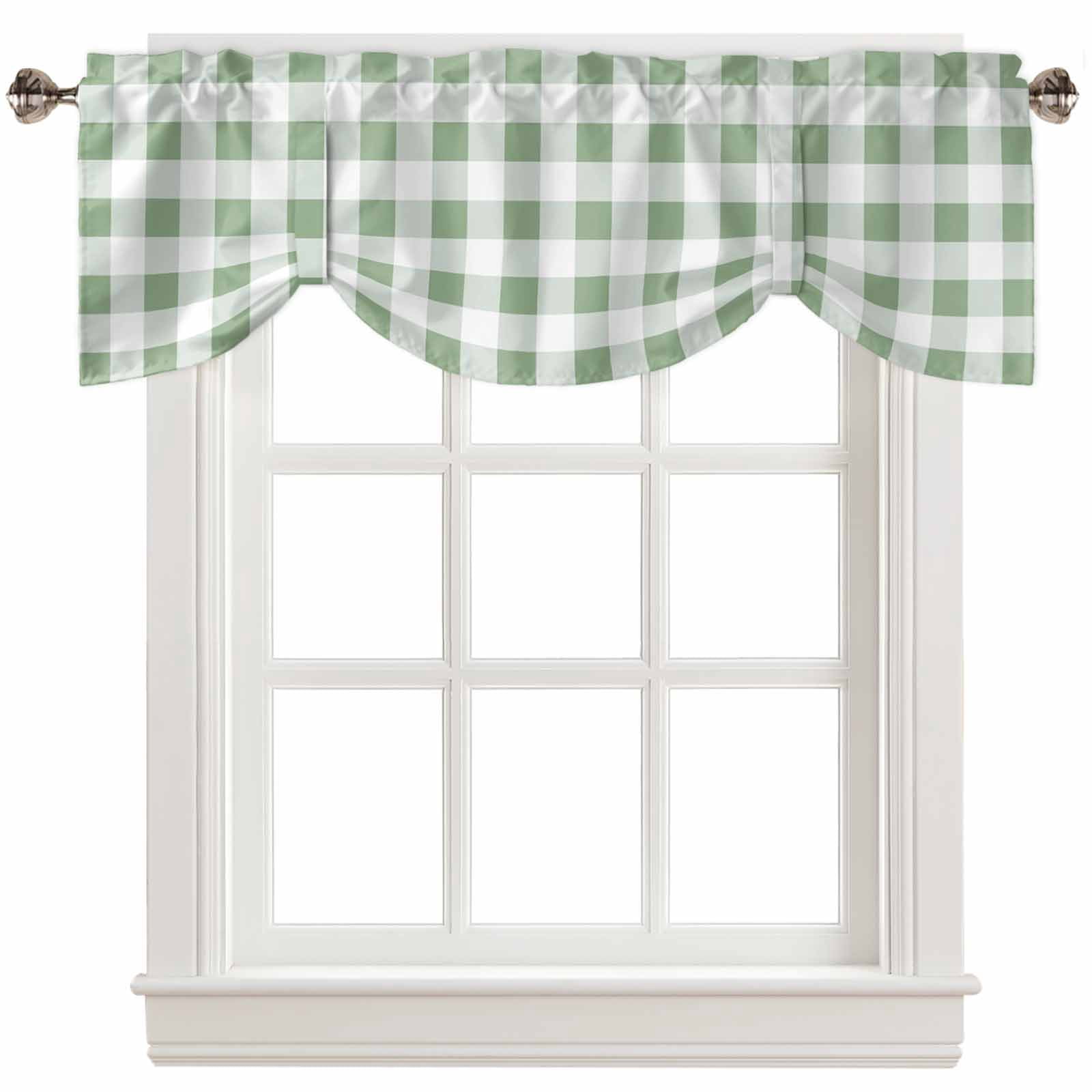 Fsddascl Sage Green Checkered Tie Up Valance Curtains for Windows ...