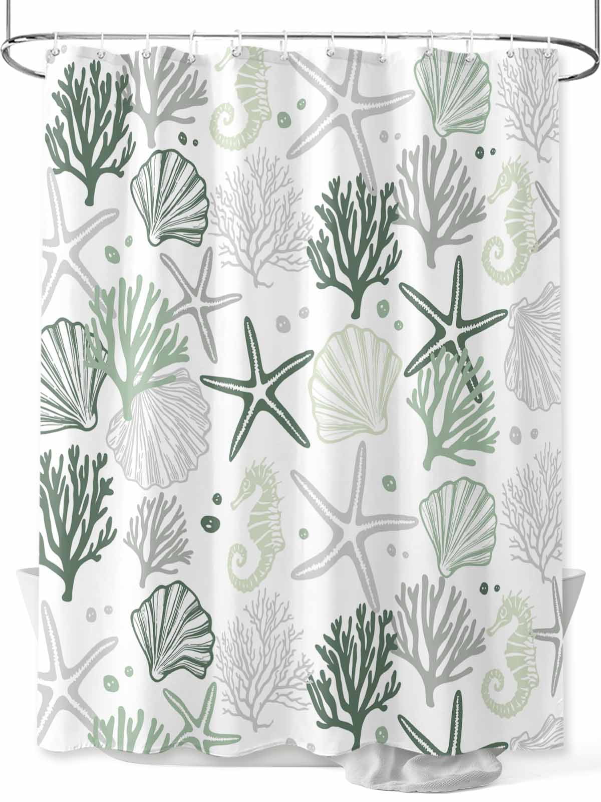 Fsddascl Sage Green Coastal Shower Curtain Set - Extra Long 72" x 96" Bathtub Curtain with 12 ...