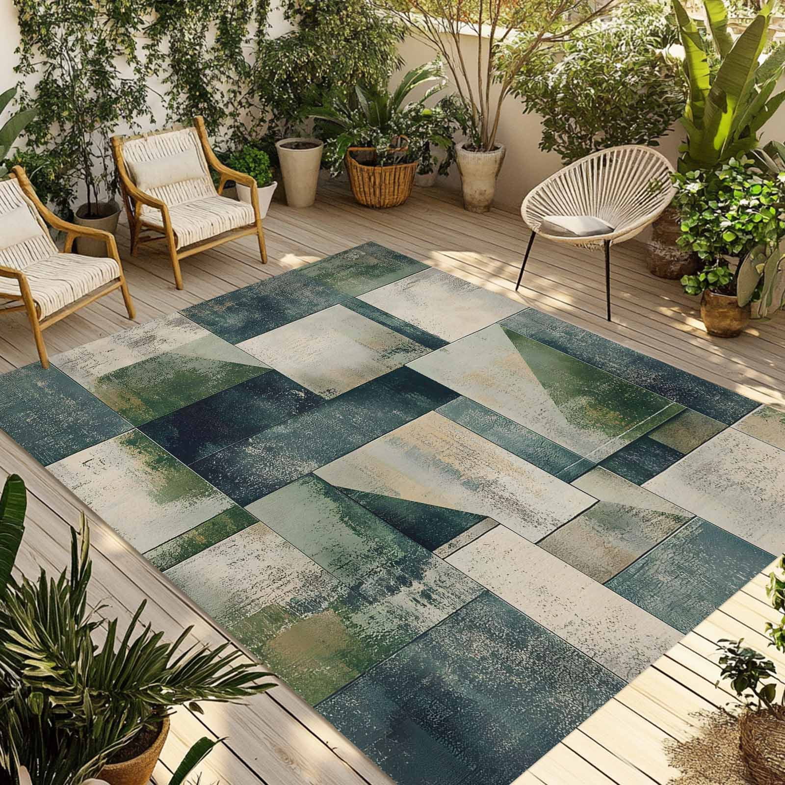 Fsddascl Sage Green Geometric Outdoor Rug for Patio/Deck/Porch, Non ...
