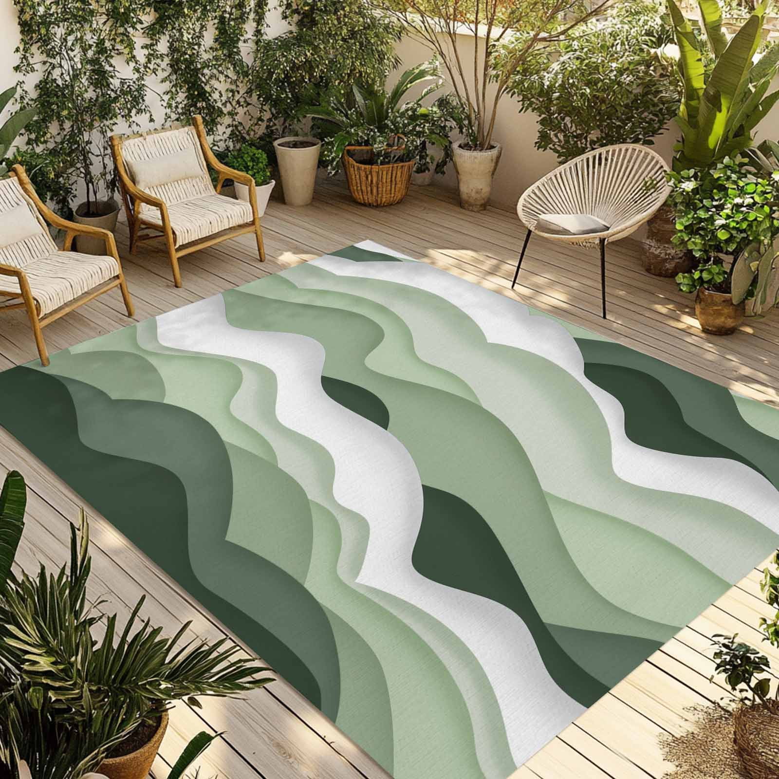 Fsddascl Sage Green Ombre Outdoor Rug for Patio/Deck/Porch, Non-Slip ...
