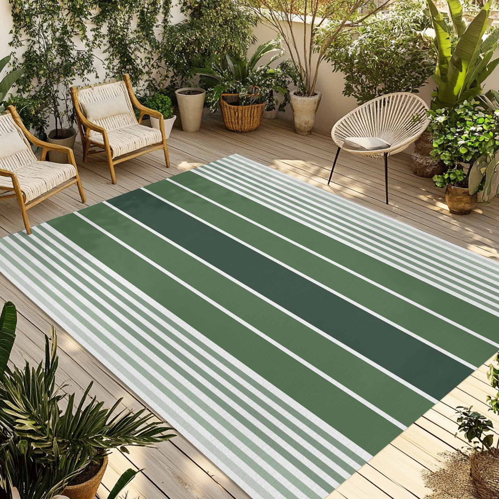 Fsddascl Sage Green Ombre Stripe Outdoor Rug for Patio/Deck/Porch, Non ...