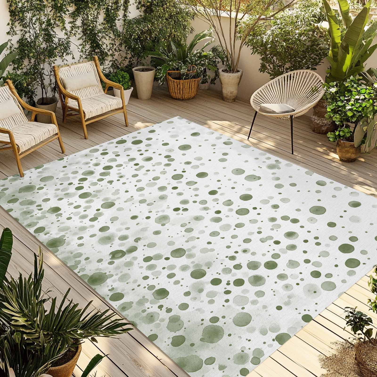 Fsddascl Sage Green Polka Dot Outdoor Rug for Patio/Deck/Porch, Non ...