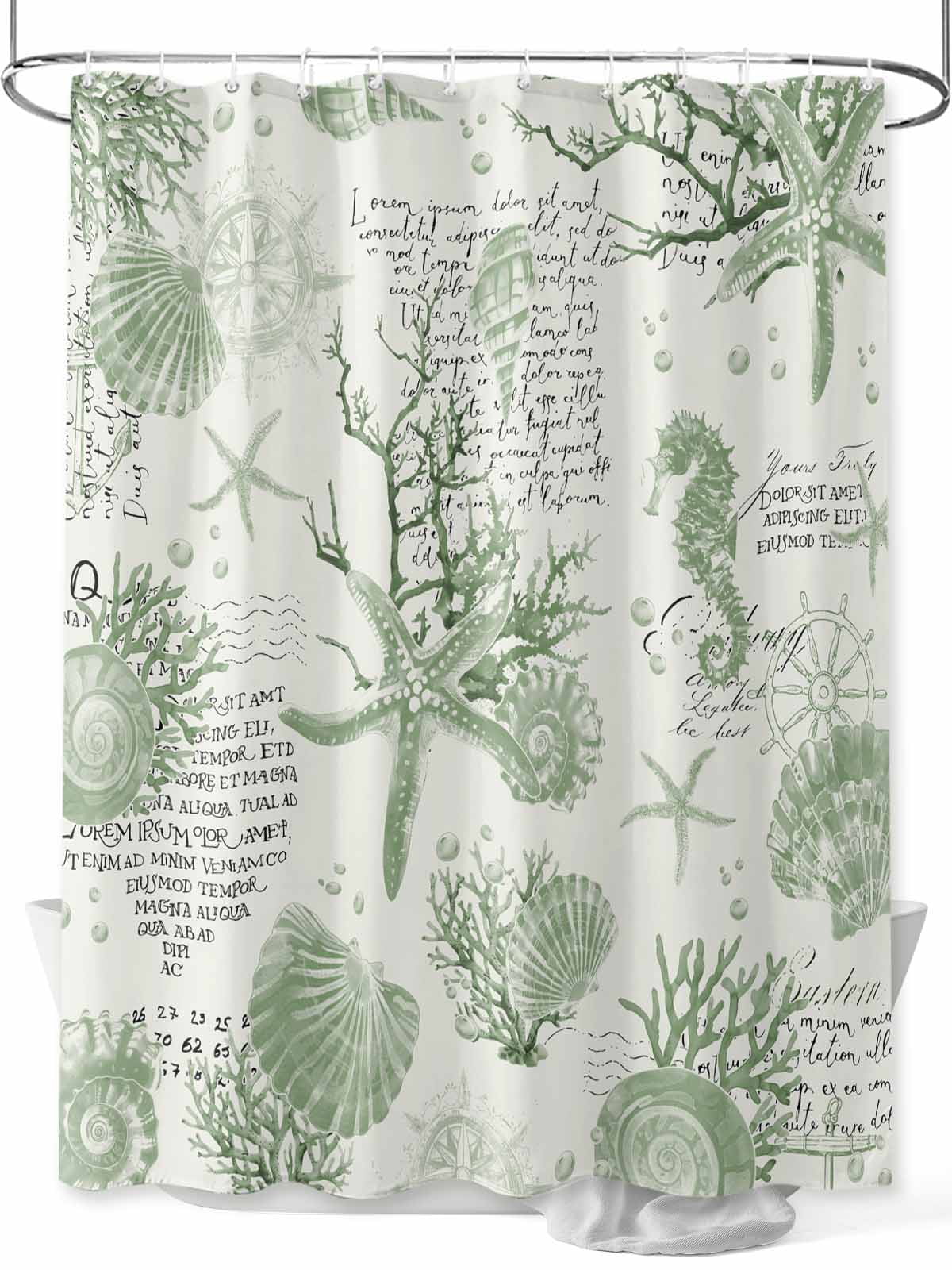 Fsddascl Sage Green Starfish Shower Curtain Set - 66" x 72" Washable ...