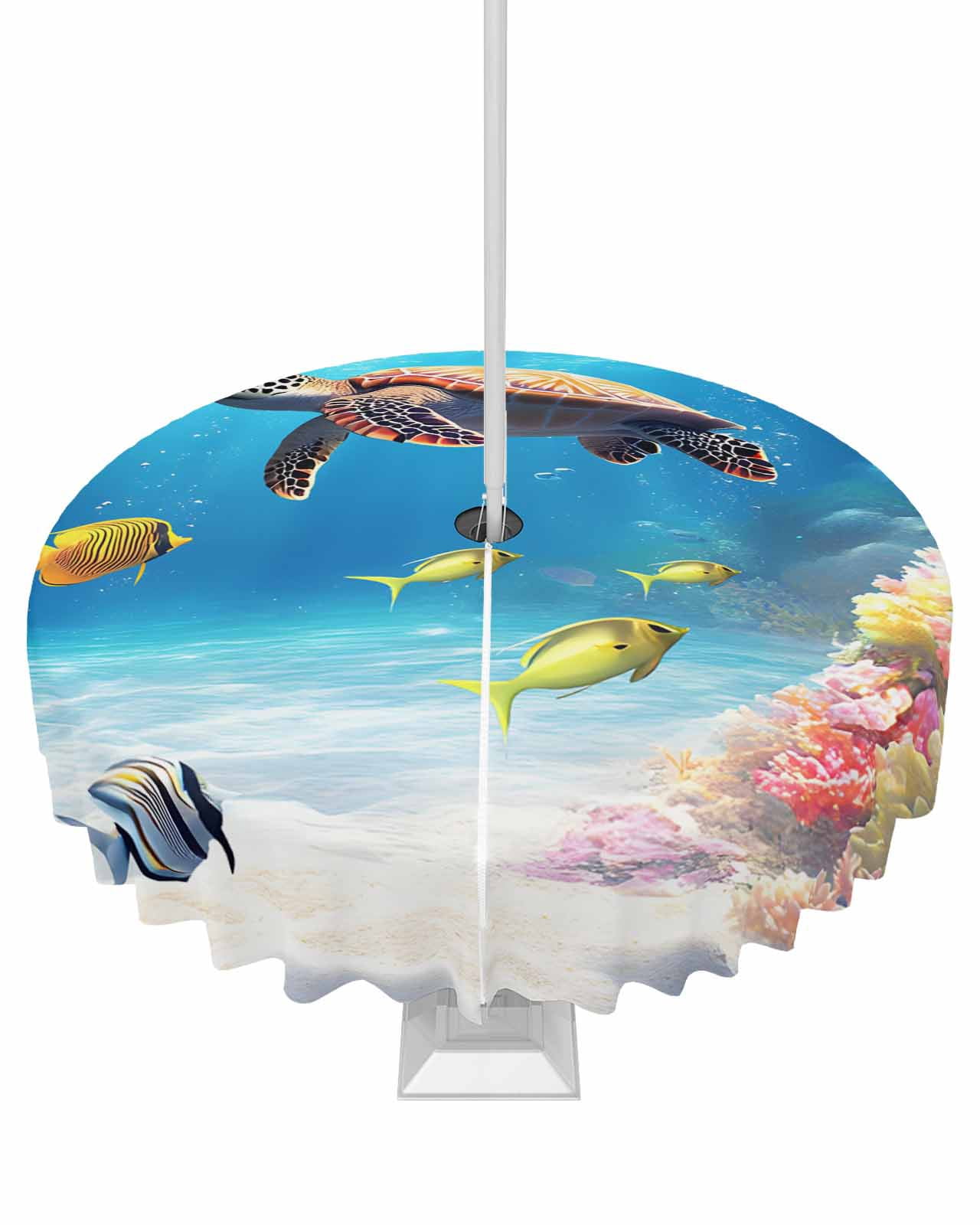 Fsddascl Sea Turtle Coastal Outdoor Tablecloth - 60 Inch Round Dining ...