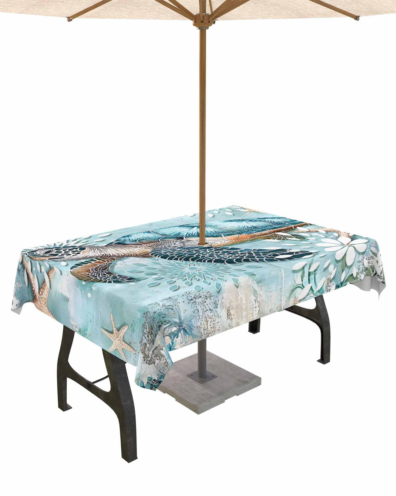 Fsddascl Sea Turtle Coastal Outdoor Tablecloth - 60x120 Inch Rectangle ...