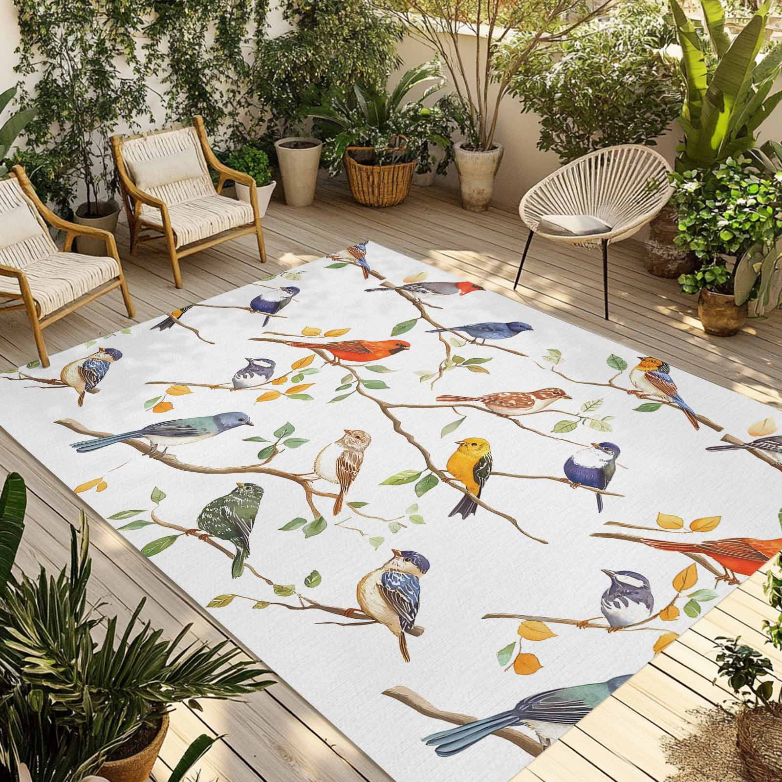 Fsddascl Spring Bird Leaf Outdoor Rug for Patio/Deck/Porch, Non-Slip ...