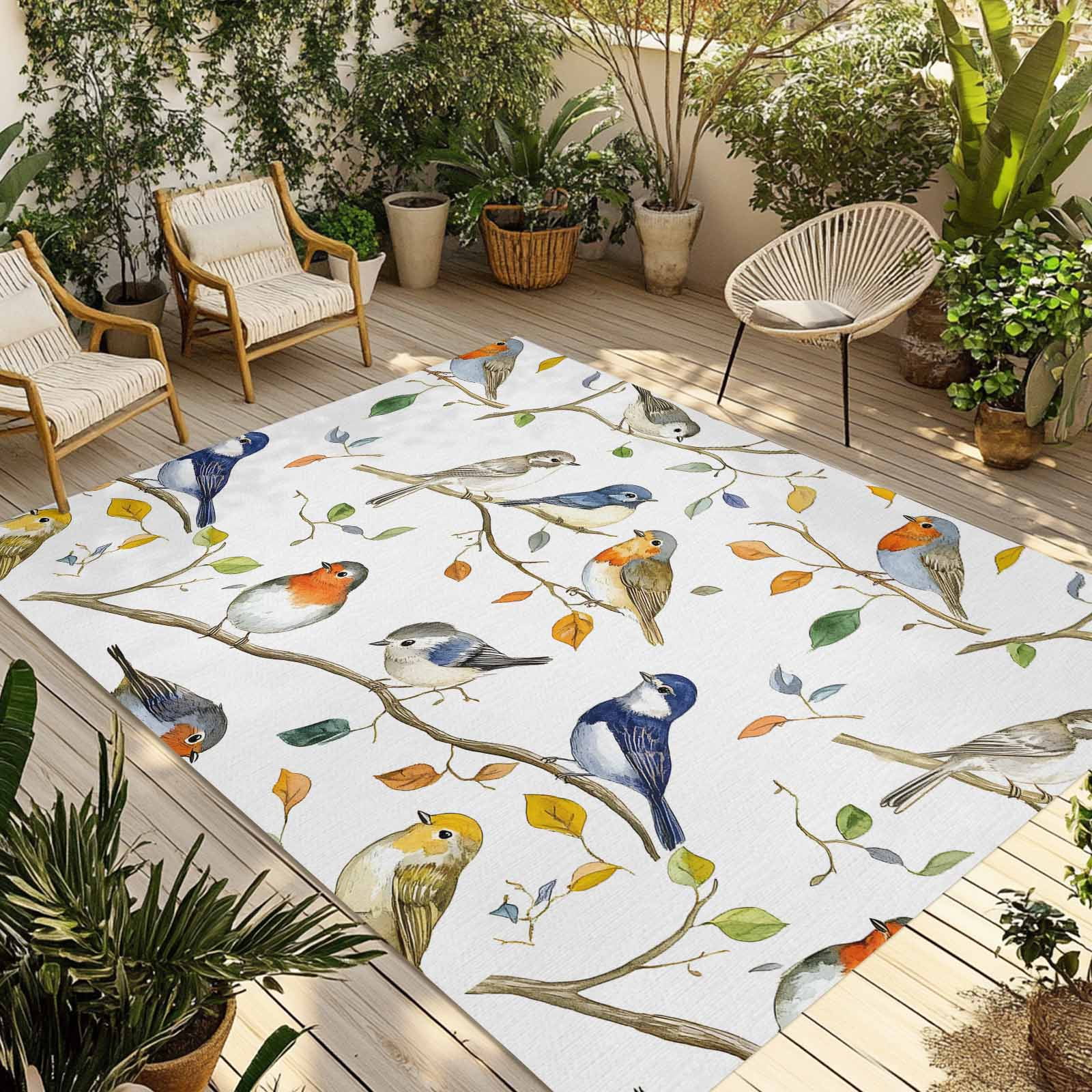 Fsddascl Spring Bird Outdoor Rug for Patio/Deck/Porch, Non-Slip Large ...