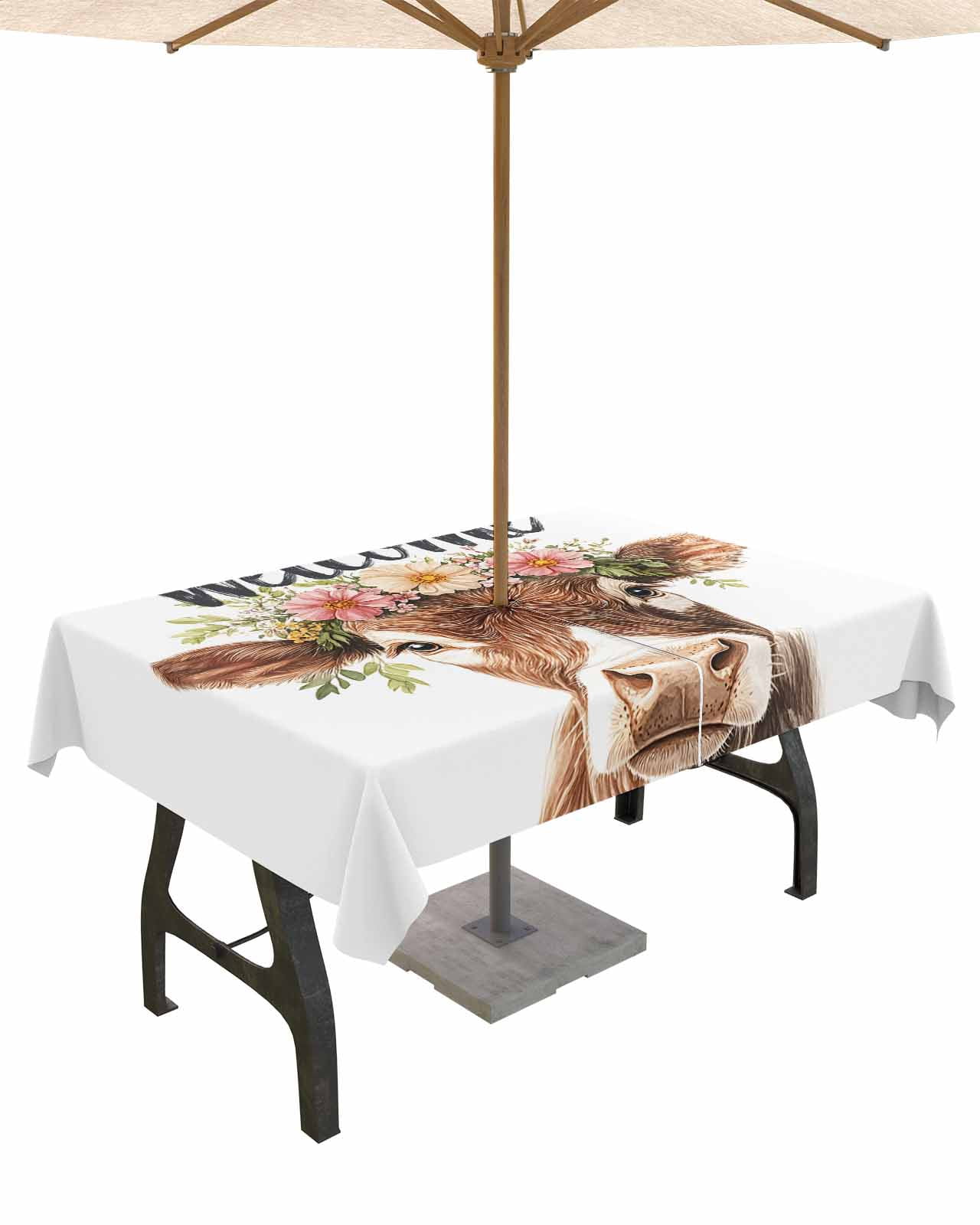 Fsddascl Spring Cow Outdoor Tablecloth - 60x102 Inch Rectangle Dining ...