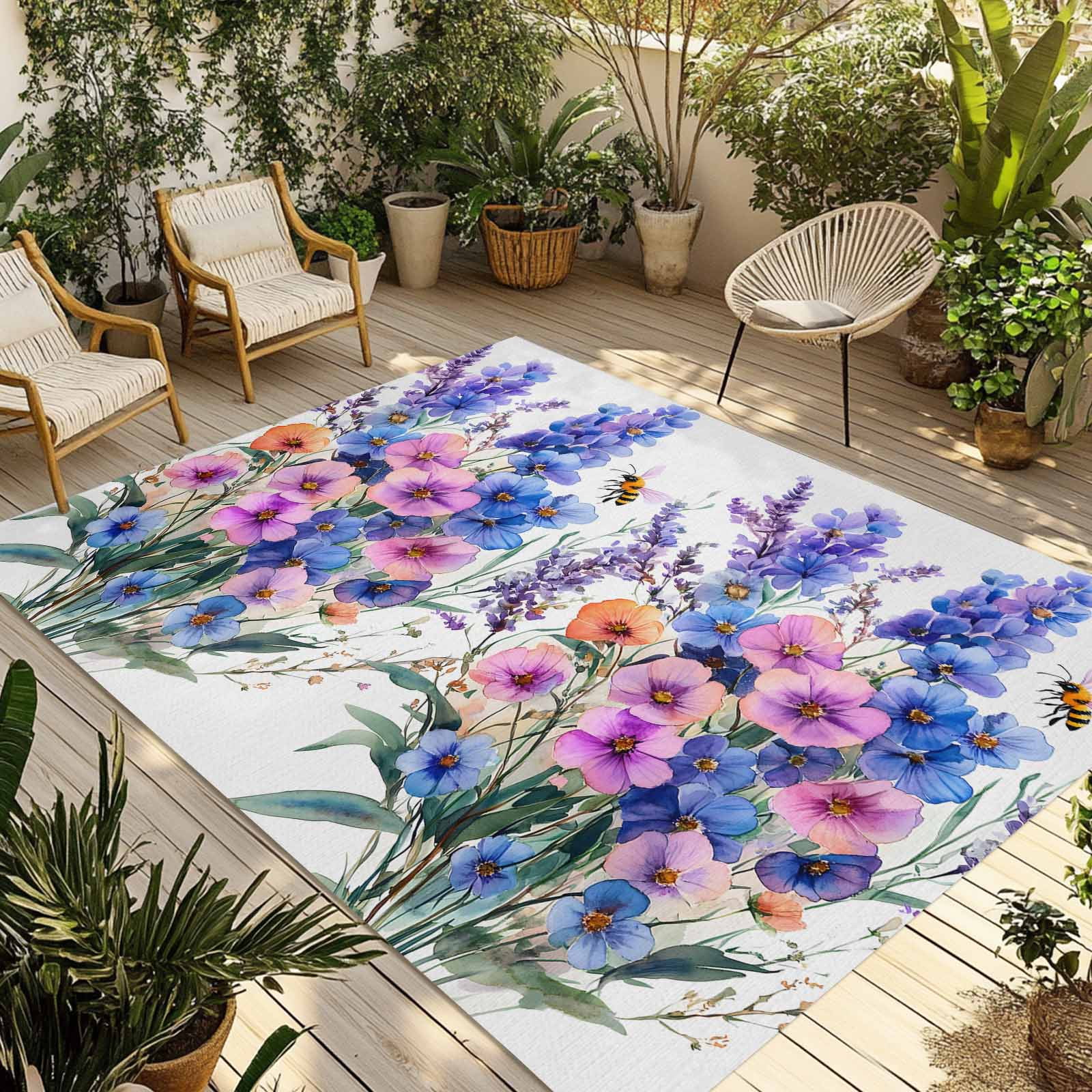 Fsddascl Spring Floral Outdoor Rug for Patio/Deck/Porch, Non-Slip Large ...