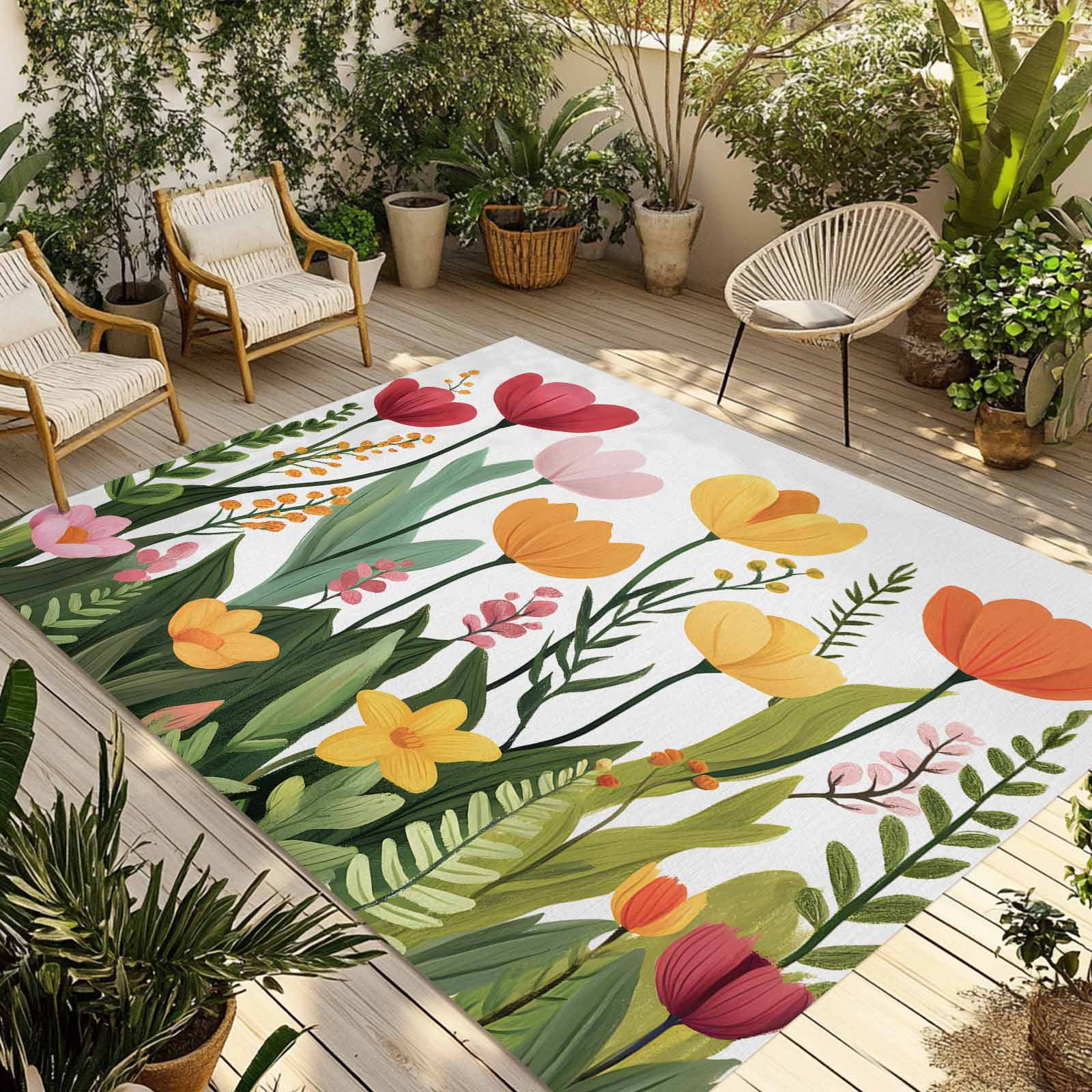 Fsddascl Spring Floral Outdoor Rug for Patio/Deck/Porch, Non-Slip Large ...
