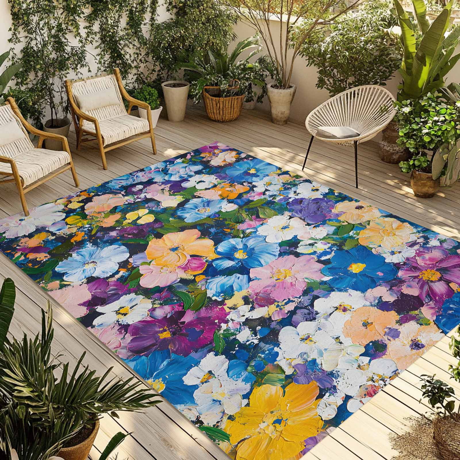 Fsddascl Spring Floral Outdoor Rug for Patio/Deck/Porch, Non-Slip Large ...