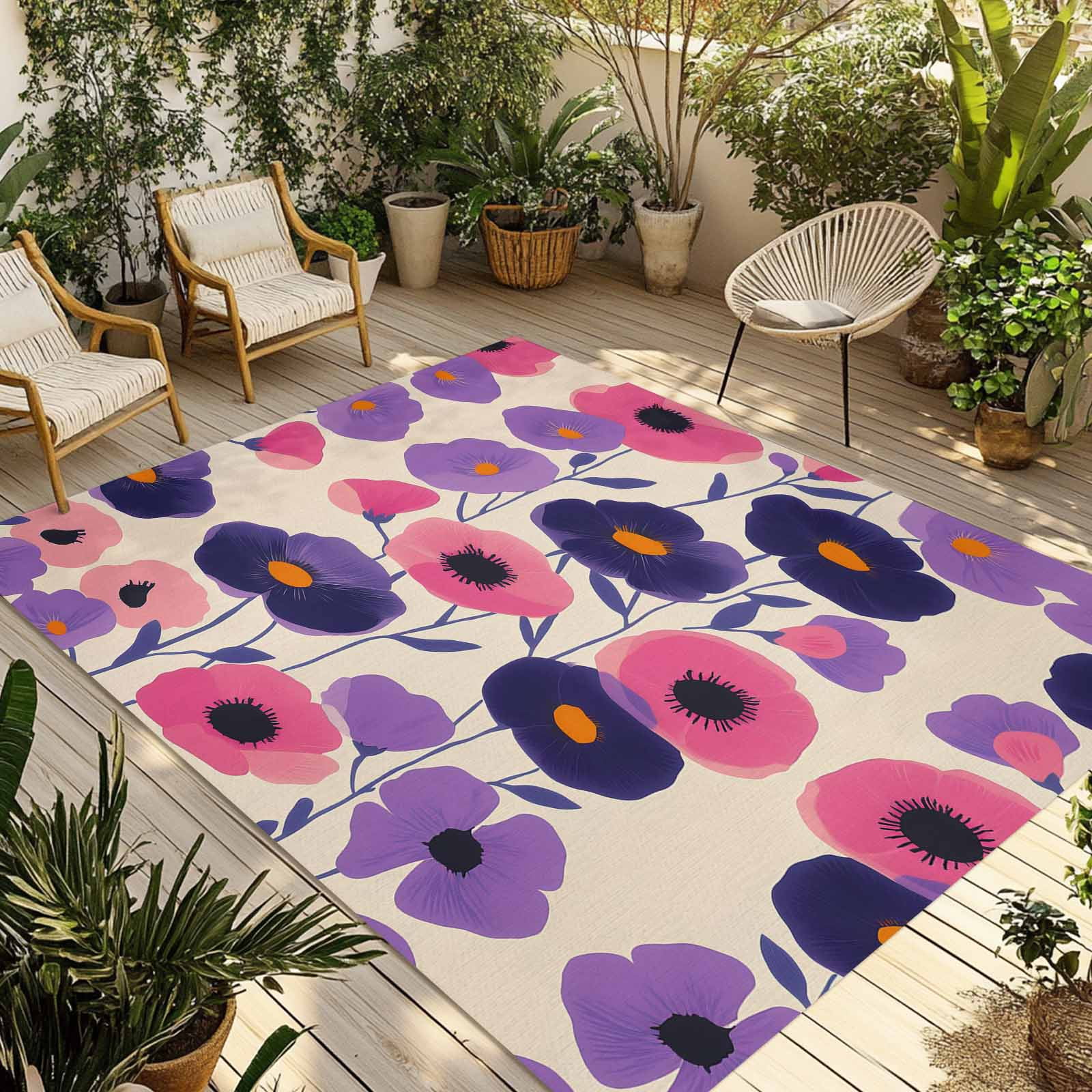 Fsddascl Spring Floral Outdoor Rug for Patio/Deck/Porch, Non-Slip Large ...