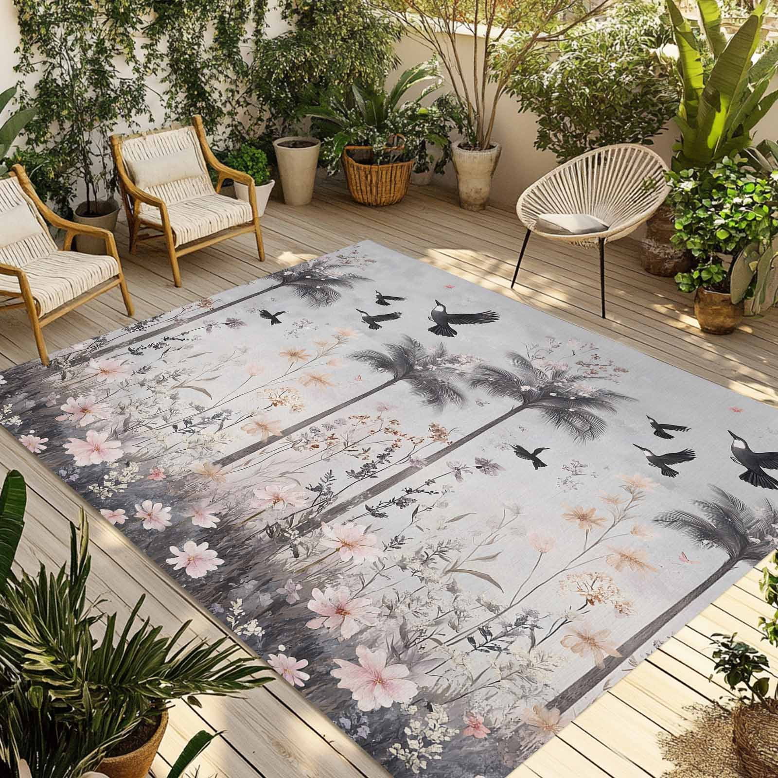Fsddascl Spring Floral Outdoor Rug for Patio/Deck/Porch, Non-Slip Large ...