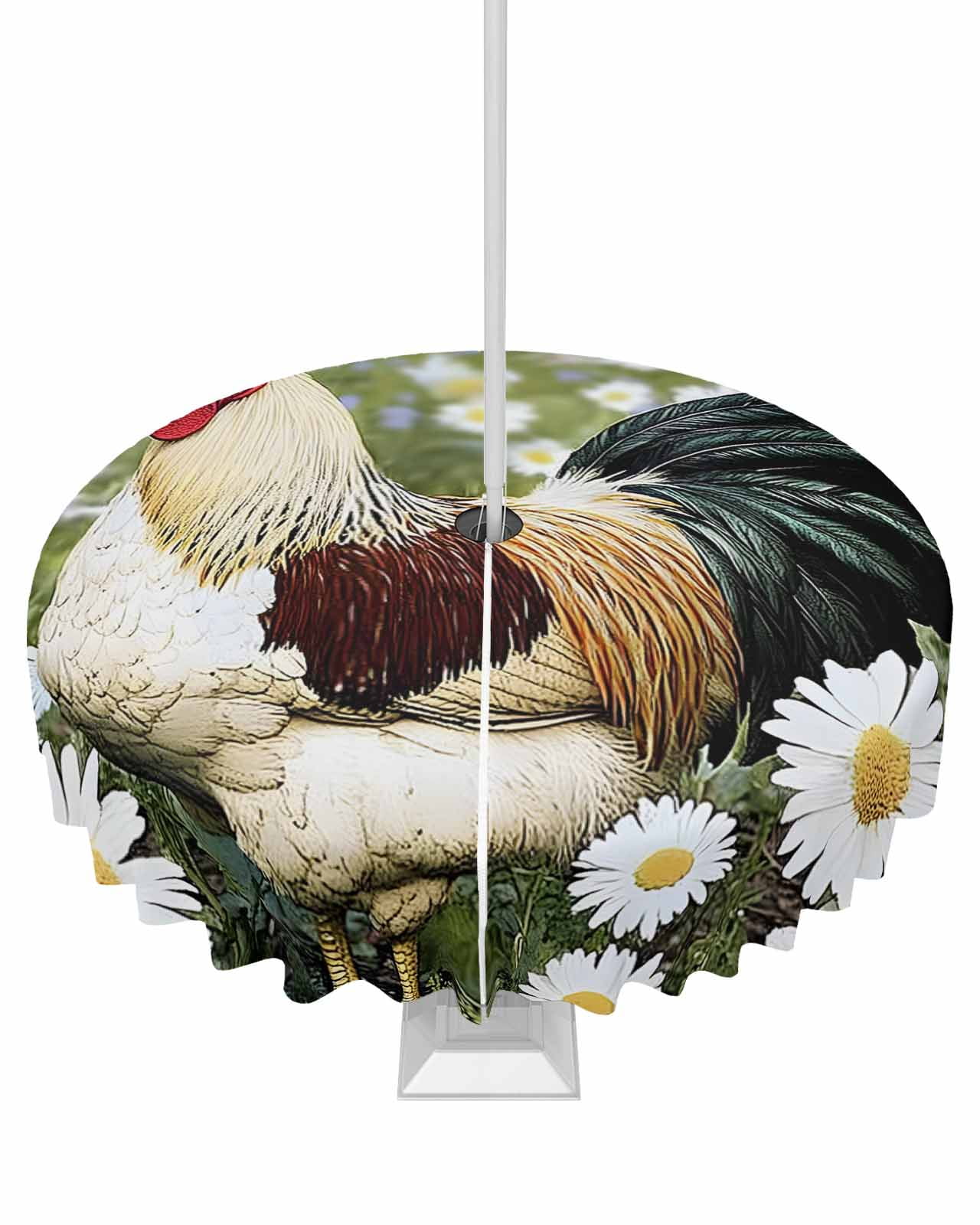 Fsddascl Spring Floral Rooster Outdoor Tablecloth - 54 Inch Round ...