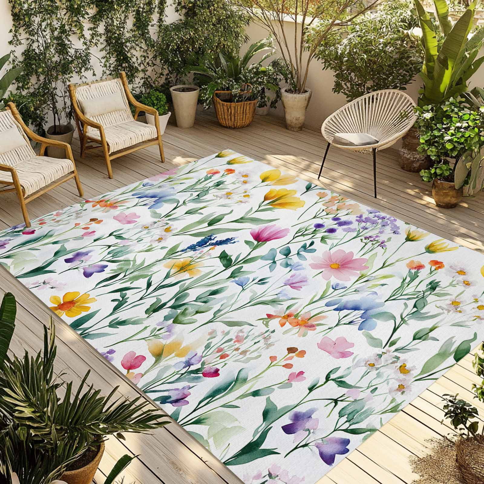 Fsddascl Spring Flower Outdoor Rug for Patio/Deck/Porch, Non-Slip Large ...