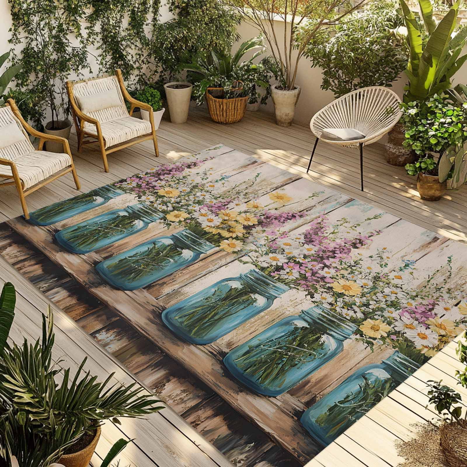 Fsddascl Spring Flower Outdoor Rug for Patio/Deck/Porch, Non-Slip Large ...