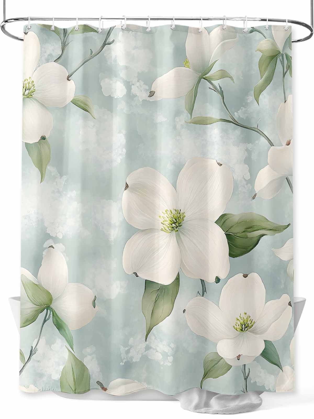 Fsddascl Spring Flower Shower Curtain Set - 66" x 72" Washable Bathtub Curtain with 12 Hooks ...