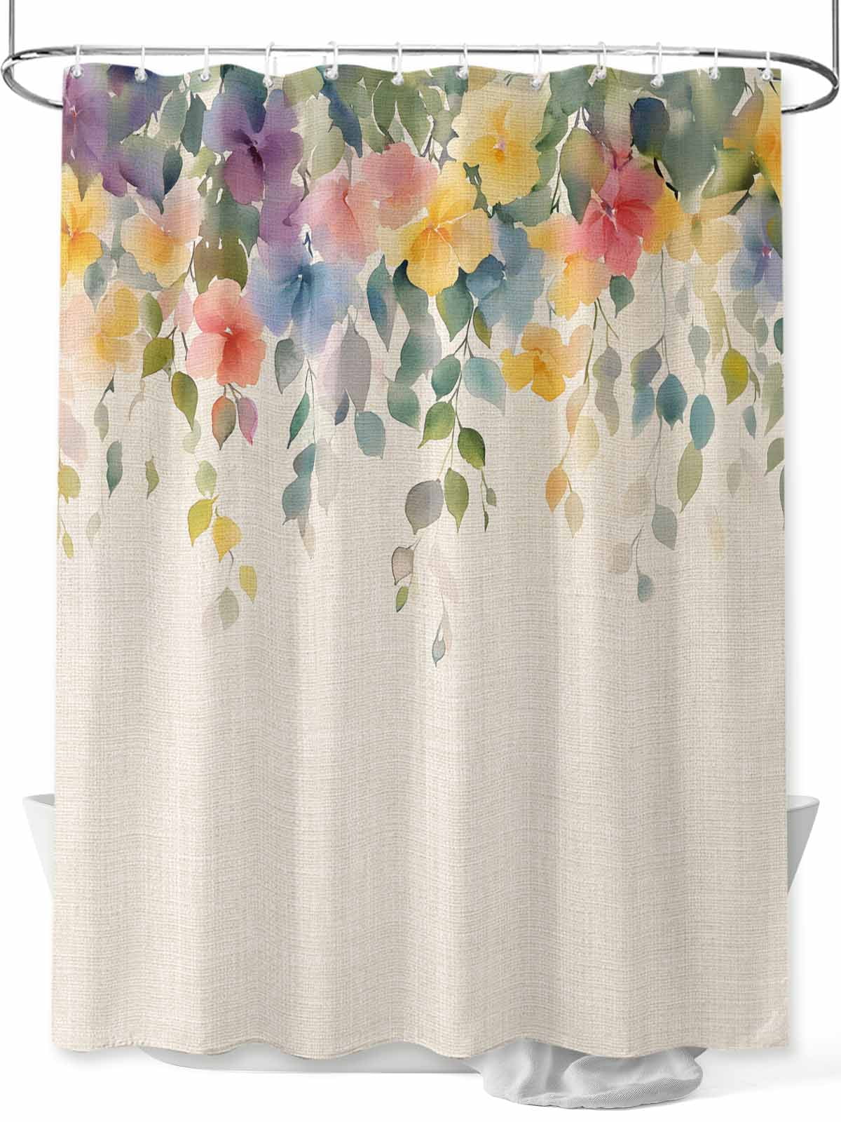 Fsddascl Spring Flowers Leaves Shower Curtain Set - 48" x 72" Washable ...