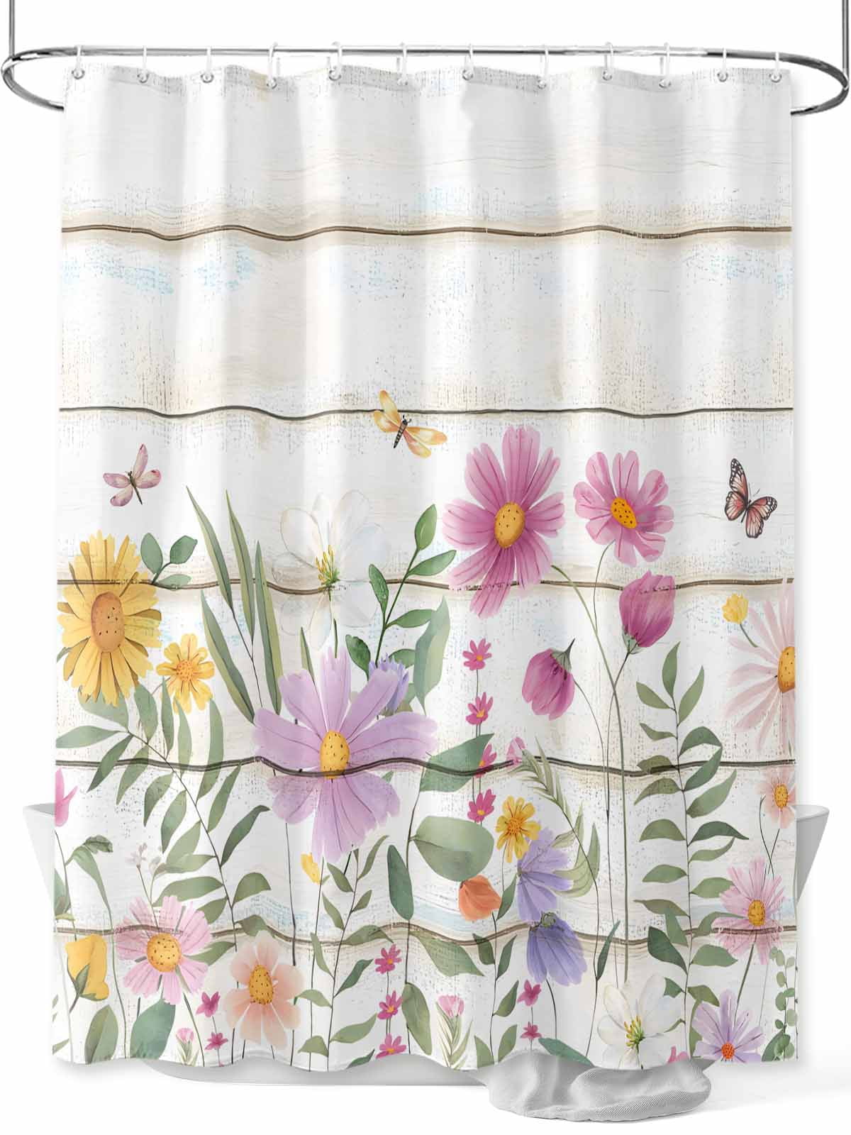 Fsddascl Spring Flowers Shower Curtain Set - 66" x 72" Washable Bathtub ...