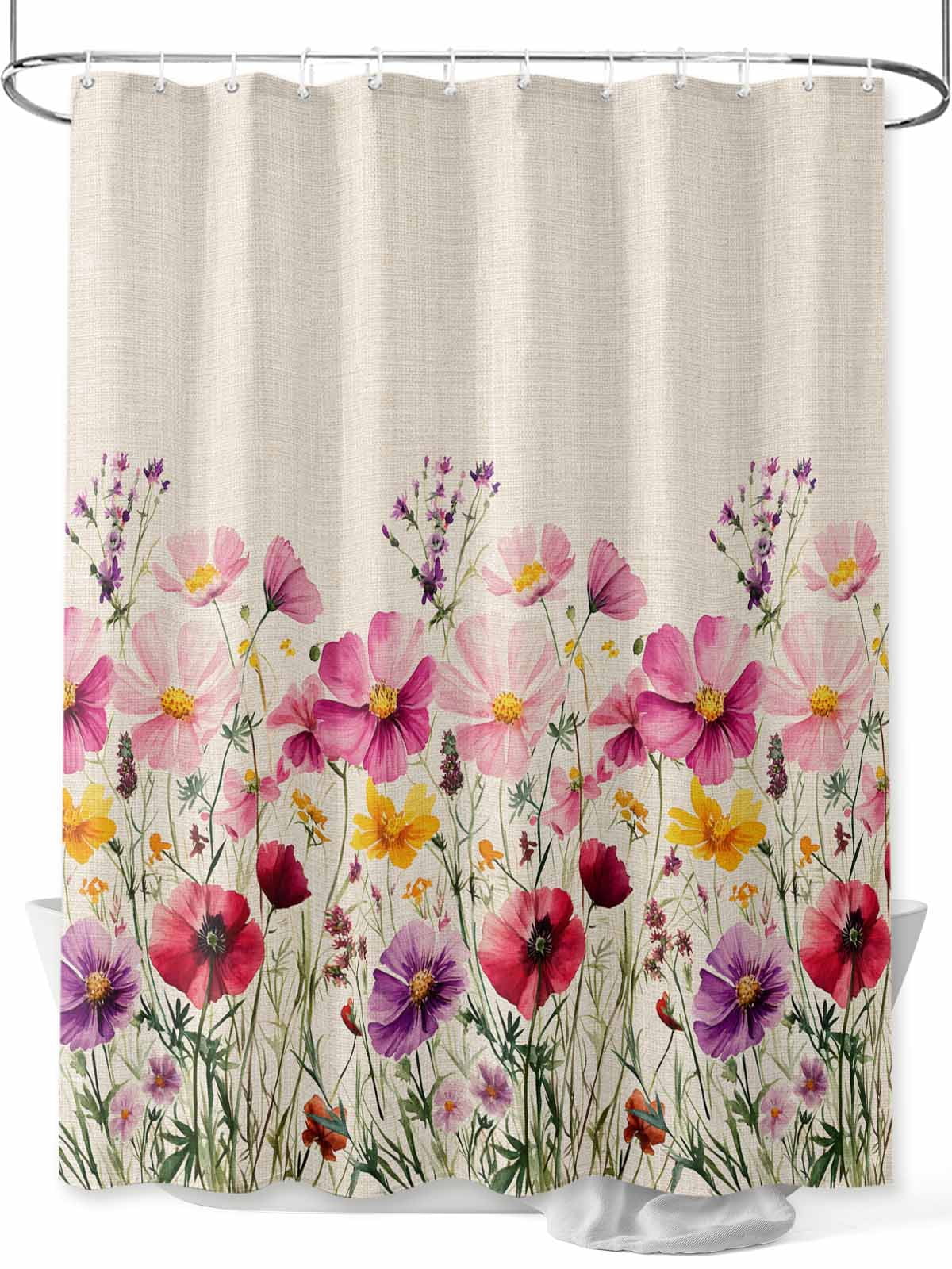 Fsddascl Spring Flowers Shower Curtain Set - 72" x 78" Washable Bathtub ...